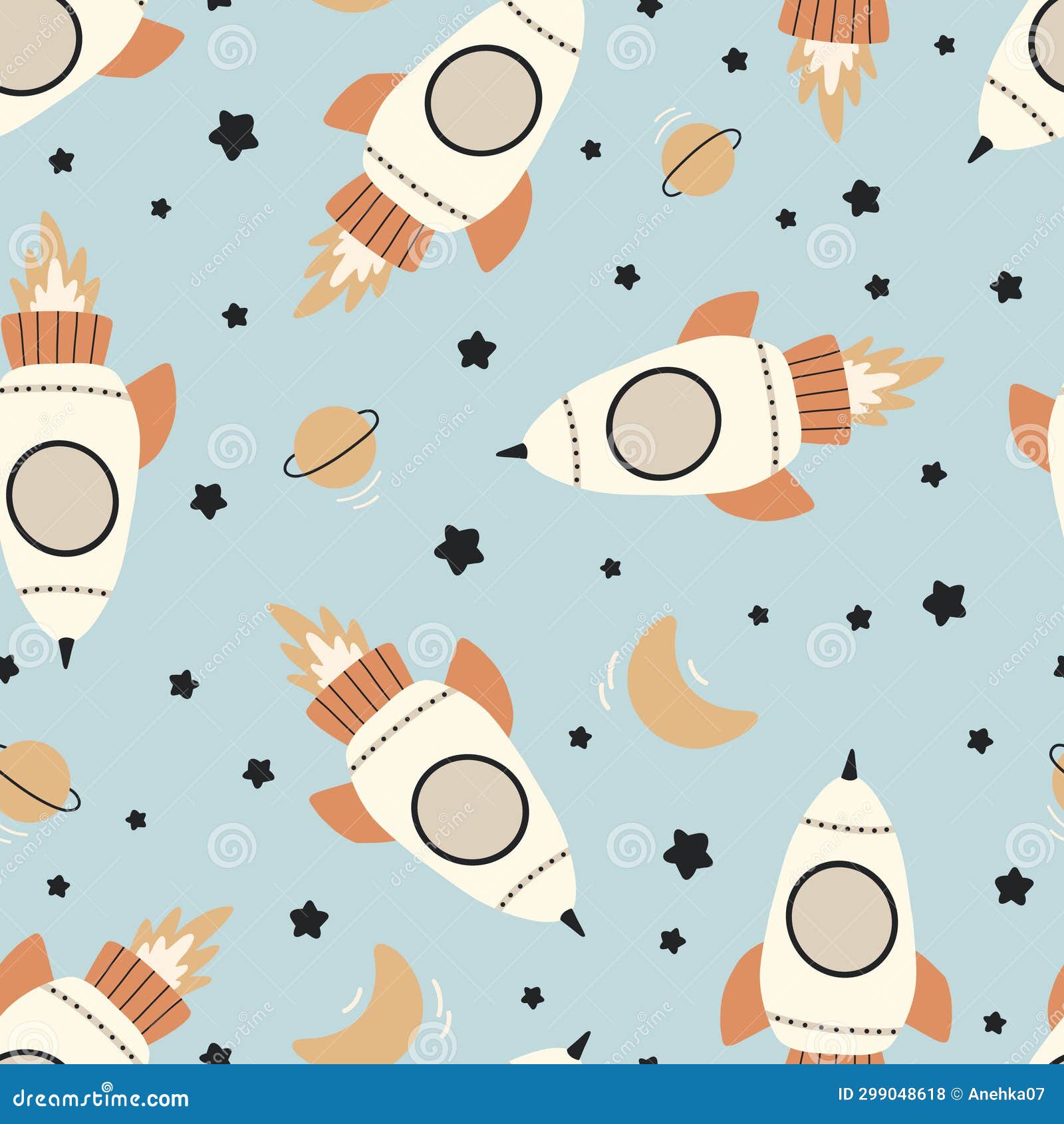 Cute Seamless Pattern with Different Rockets. Space Stock Illustration ...
