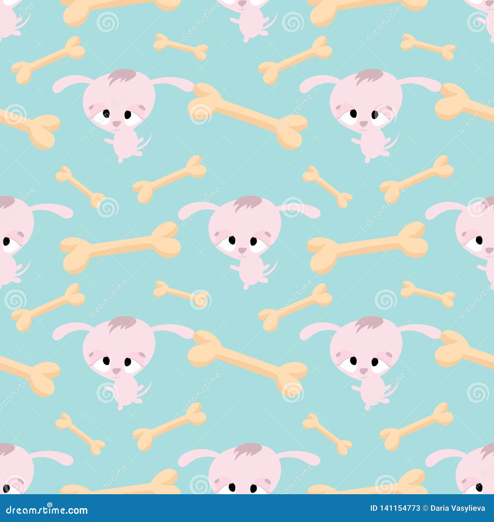 Cute Seamless Pattern with Dogs and Bones Stock Vector - Illustration ...