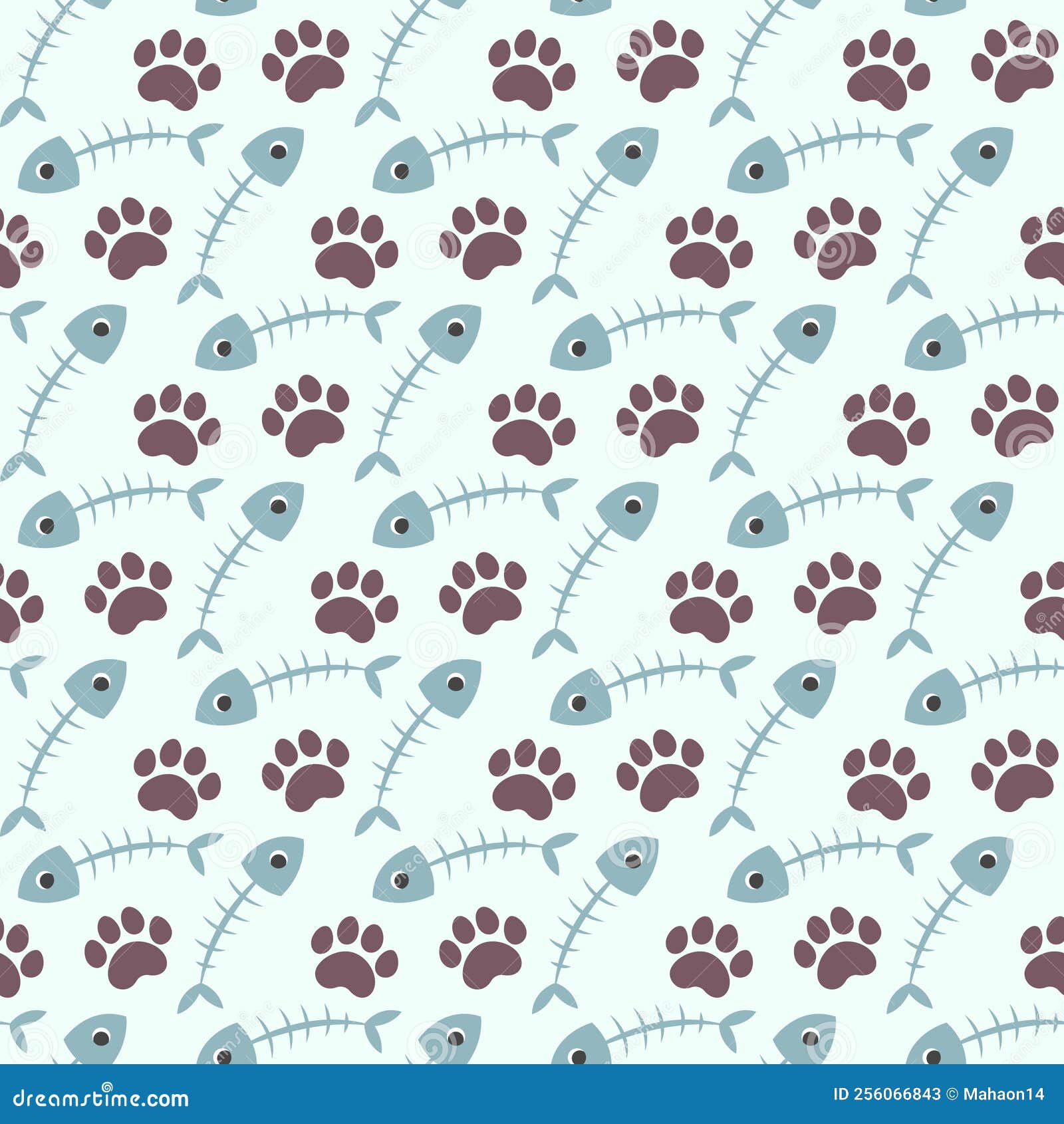 Seamless Pattern with Fish Bones and Paw Prints Stock Vector ...