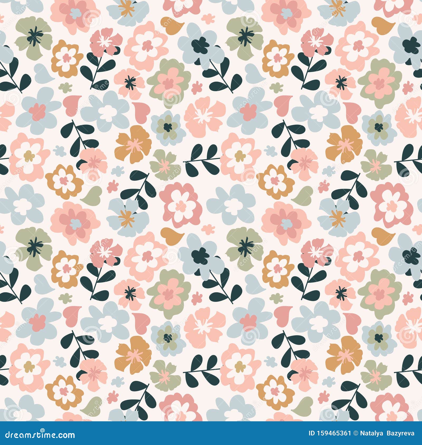 Cute Seamless Pattern with Flowers Stock Vector - Illustration of green ...