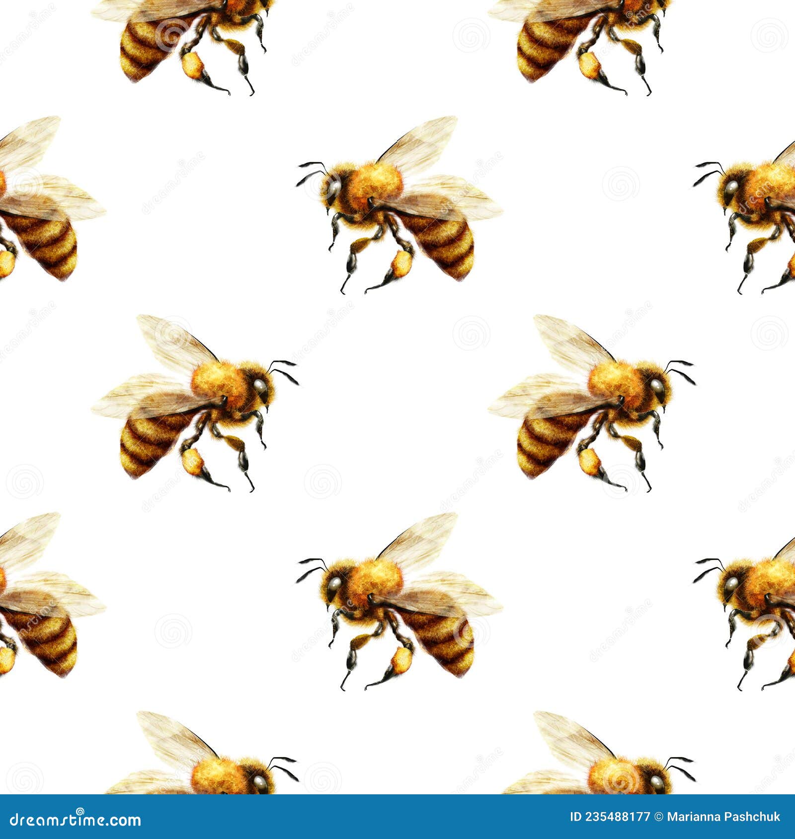 Cute Seamless Pattern with Flying Bees. Digital Art Illustration Stock ...