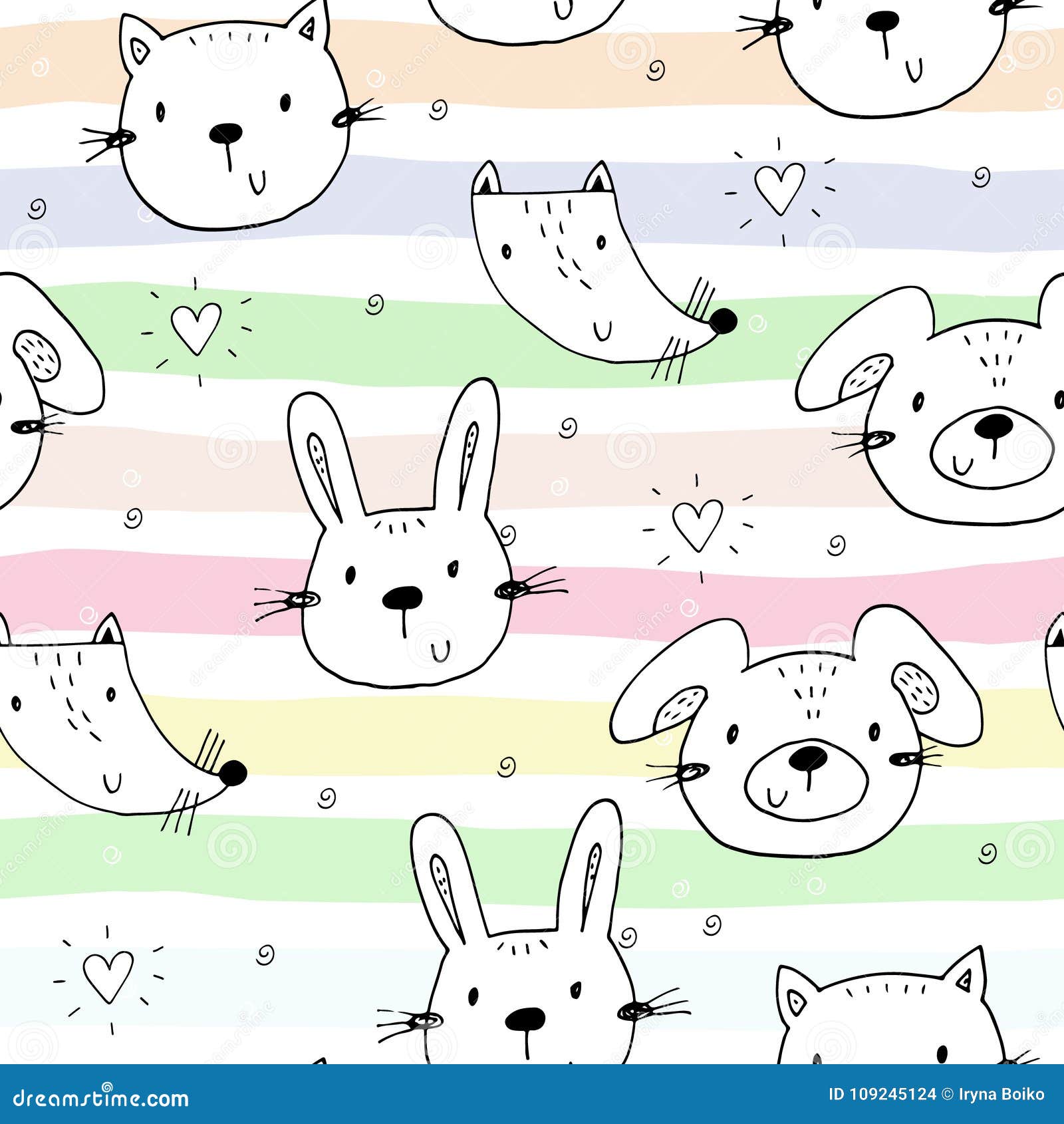 Cute Seamless Pattern with Funny Animals. Vector Illustration. Stock ...