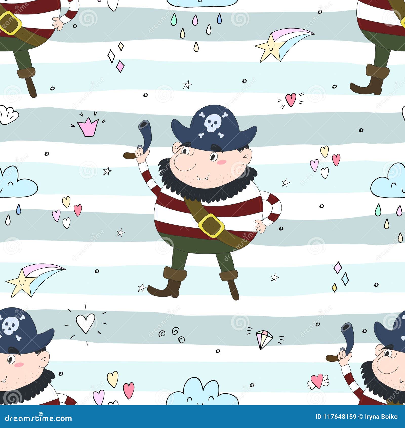 Cute Seamless Pattern with Funny Pirate. Vector Illustration. Stock ...