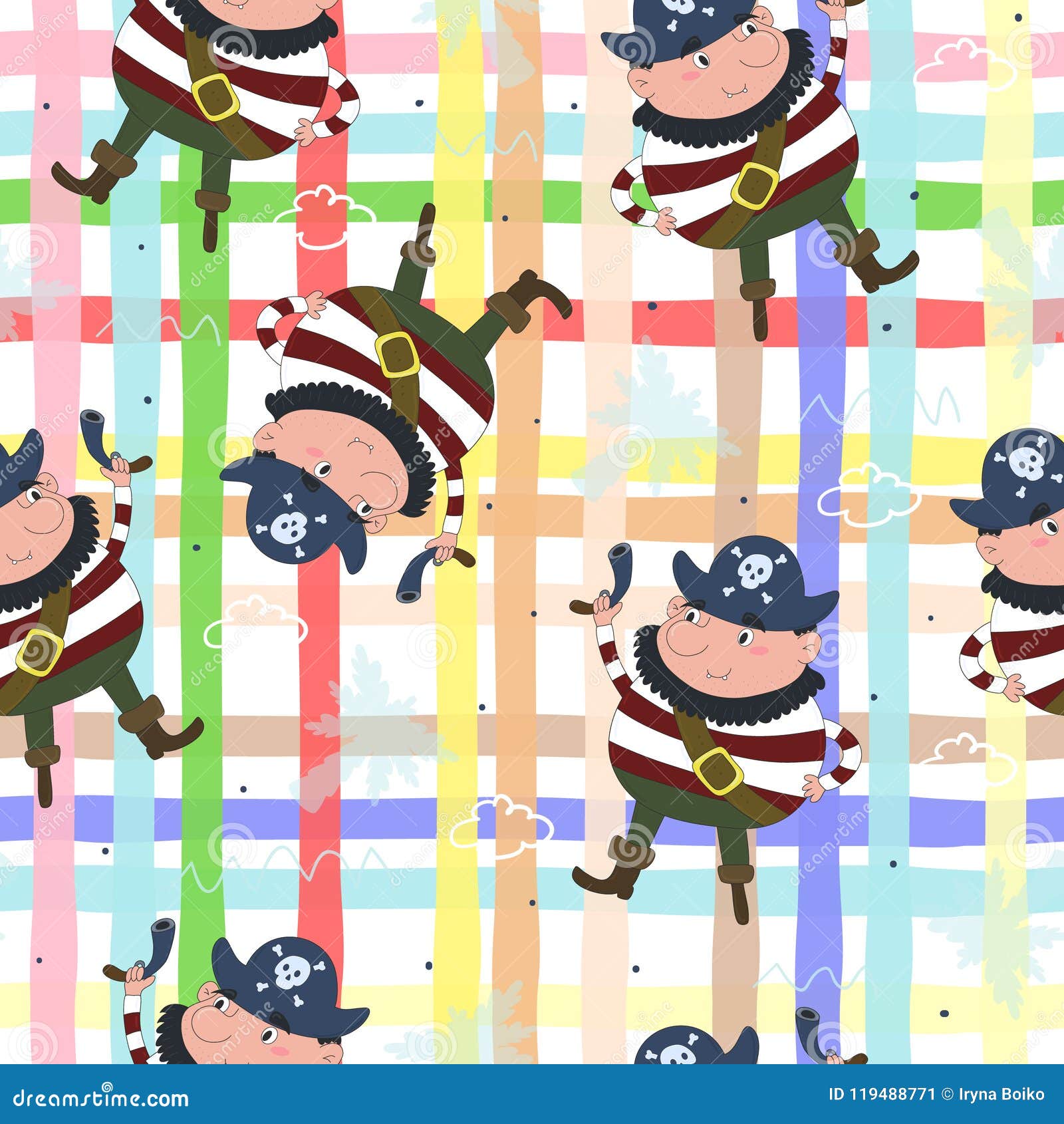 Cute Seamless Pattern with Funny Pirate. Vector Illustration. Stock ...