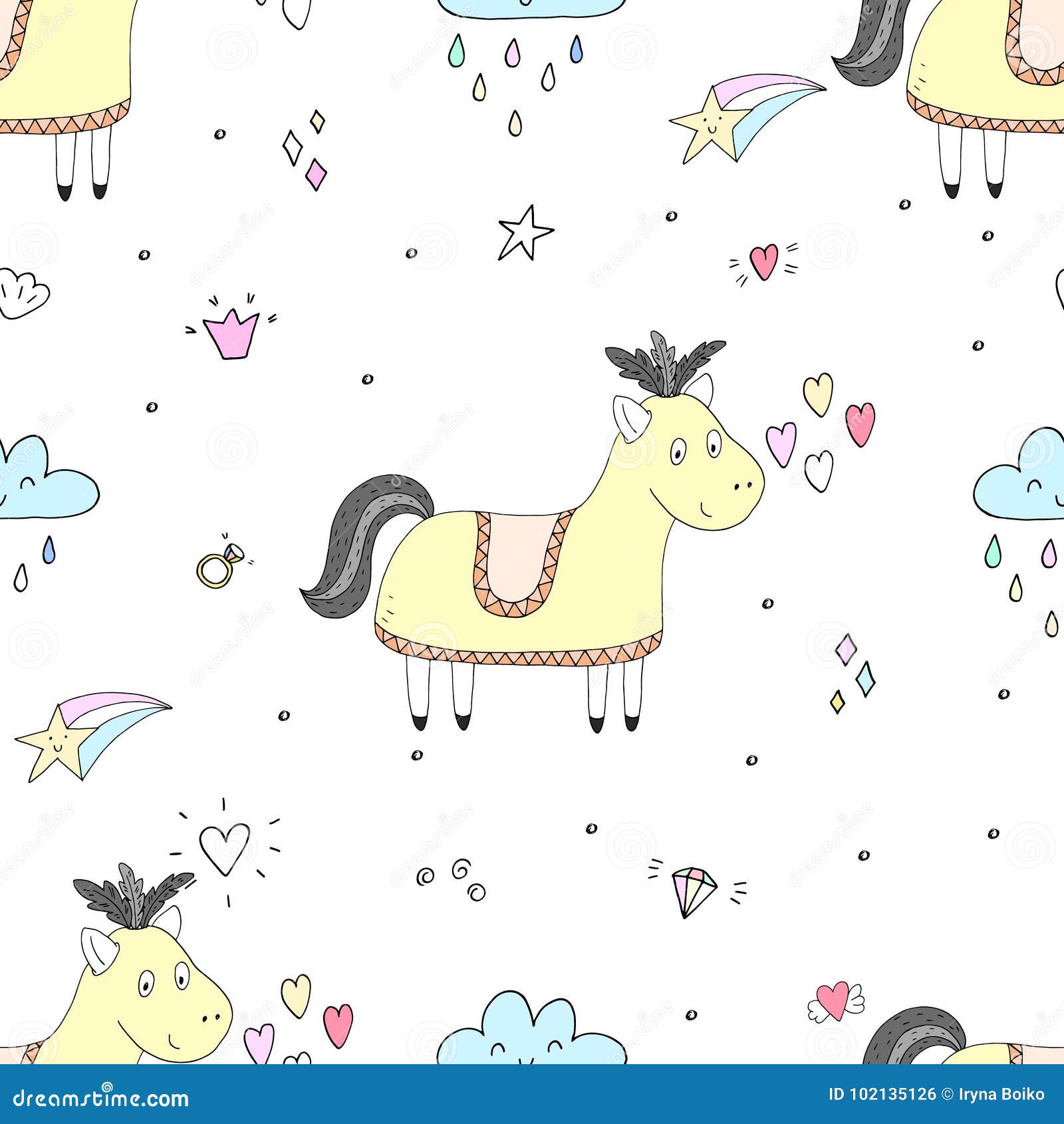 Cute Seamless Pattern with Funny Pony. Vector Illustration Stock Vector ...