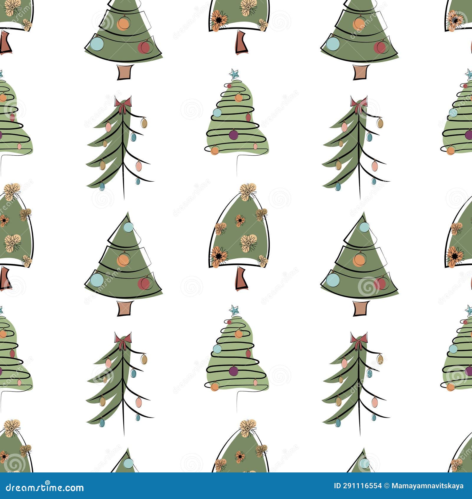 Cute Seamless Pattern with Hand Drawn Christmas Trees. Vector Doodle ...