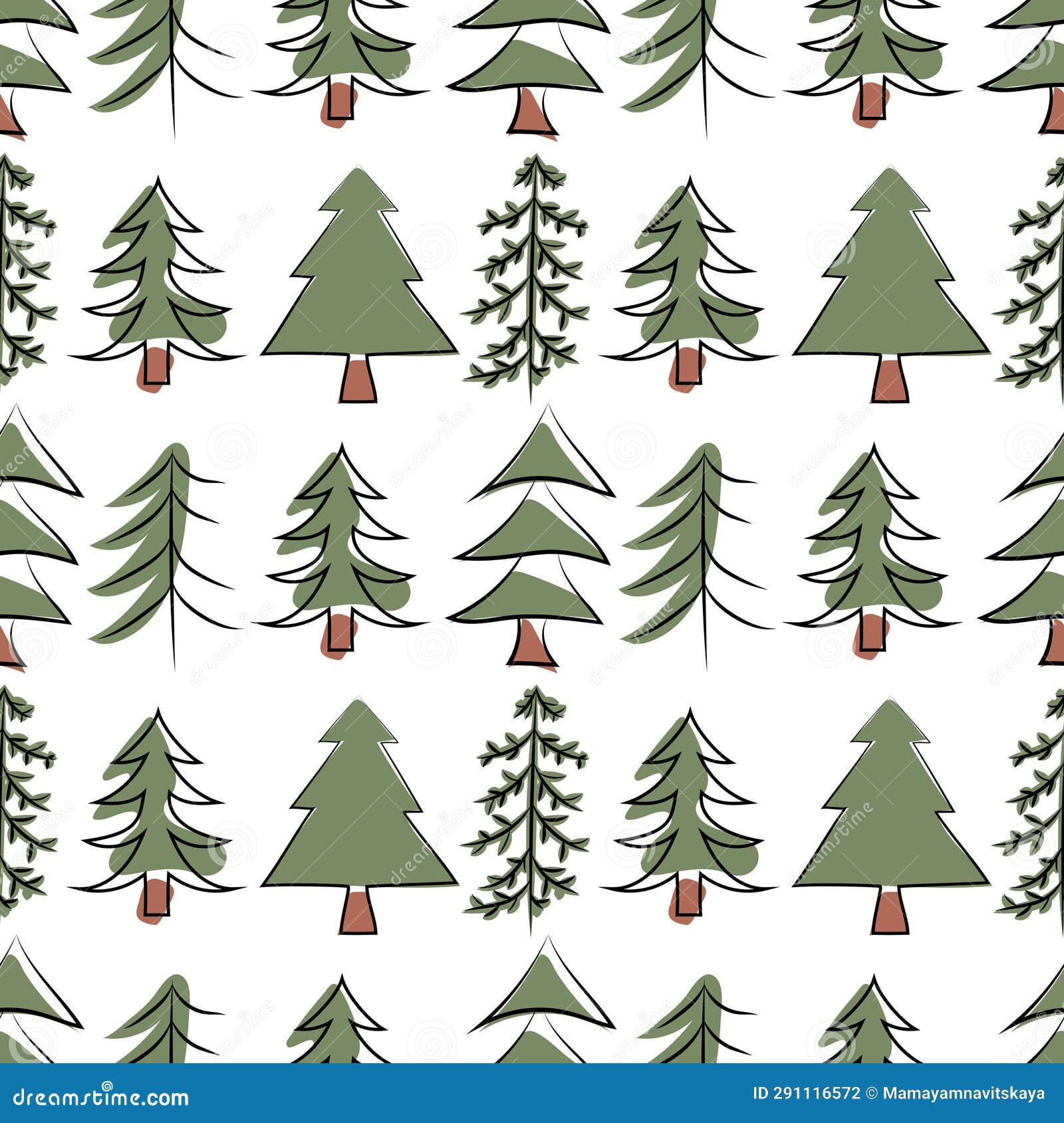 Cute Seamless Pattern with Hand Drawn Christmas Trees. Vector Doodle ...
