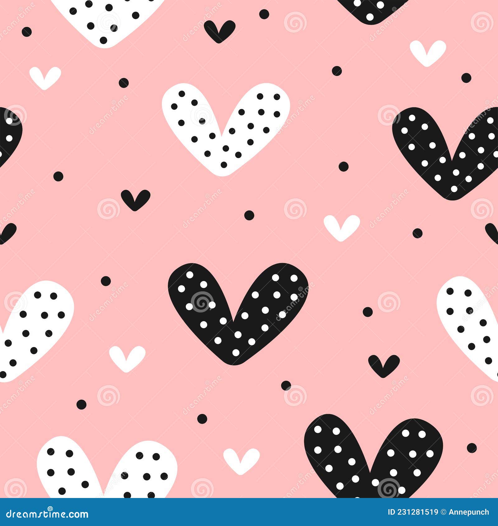 Cute Seamless Pattern with Hearts and Dots. Endless Girly Print Stock ...
