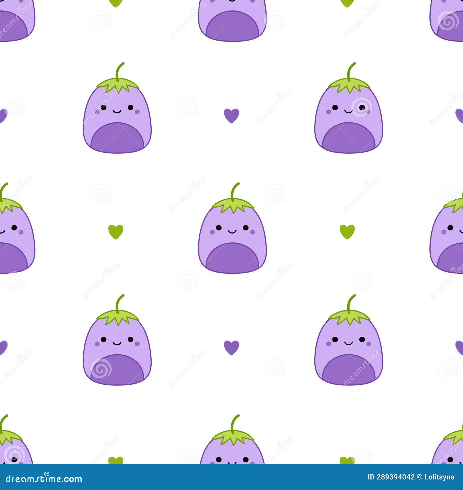 Cute Seamless Pattern with Kawaii Eggplants. Squishmallow. Eggplant ...