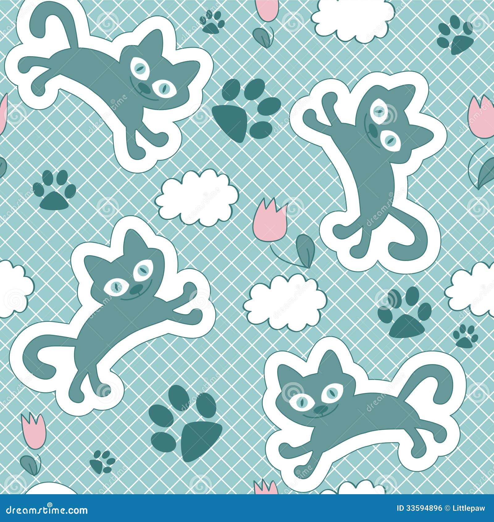 Cute Seamless Pattern with Kittens Stock Vector - Illustration of ...