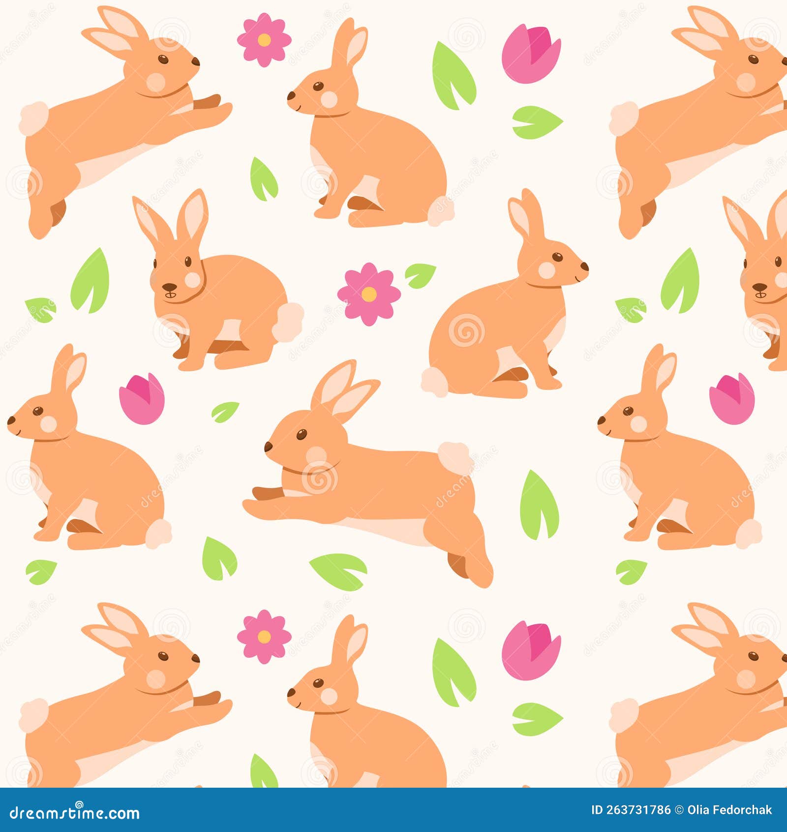 Cute Seamless Pattern with Little Rabbit and Flowers Stock Vector ...
