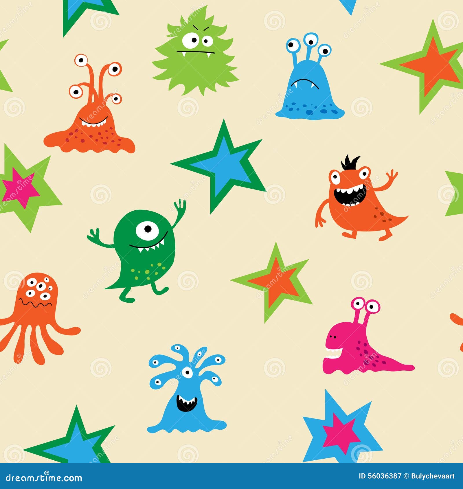 Cute Seamless Pattern with Monsters Stock Vector - Illustration of ...