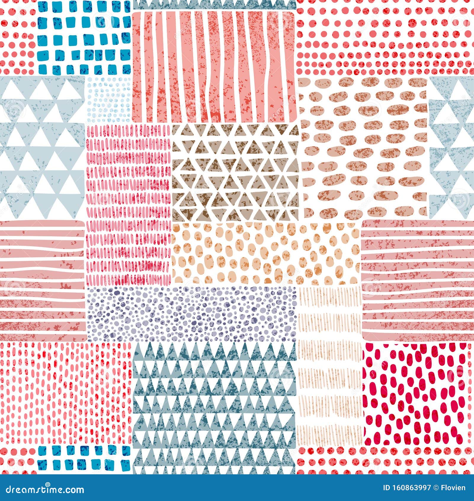 Cute Seamless Pattern in Patchwork Style. Simple Doodle Hand-drawn ...