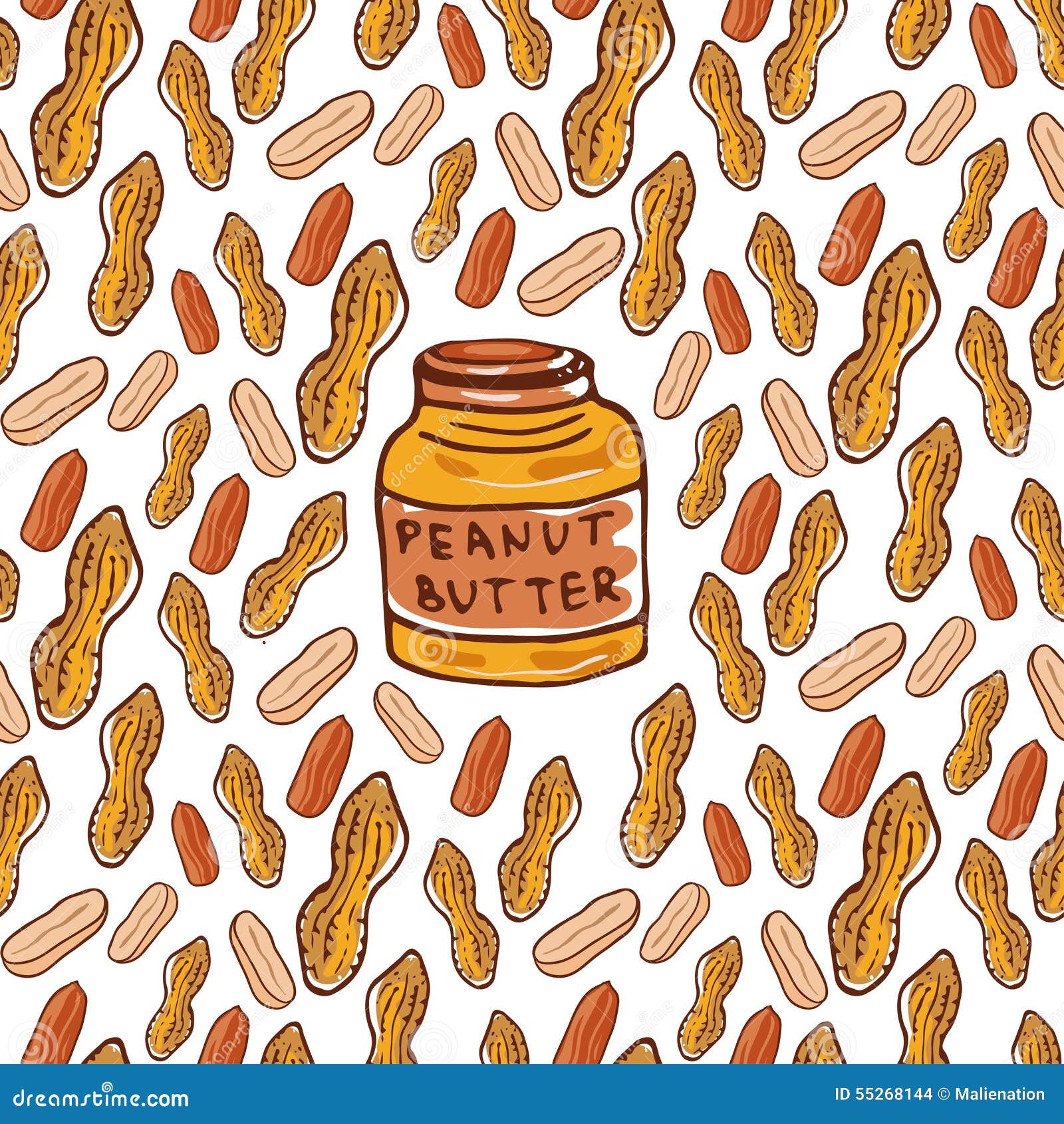 Cute Seamless Pattern with Peanuts and Butter Jar. Sketched Nuts Hand ...