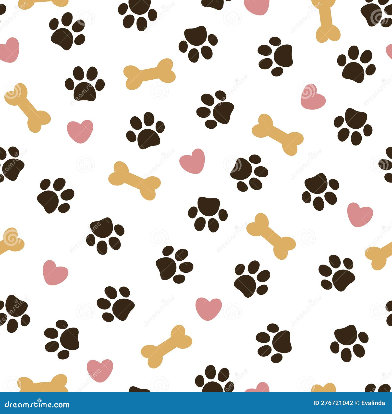 Cute Seamless Pattern with Pet Paw, Bone and Hearts. Vector ...