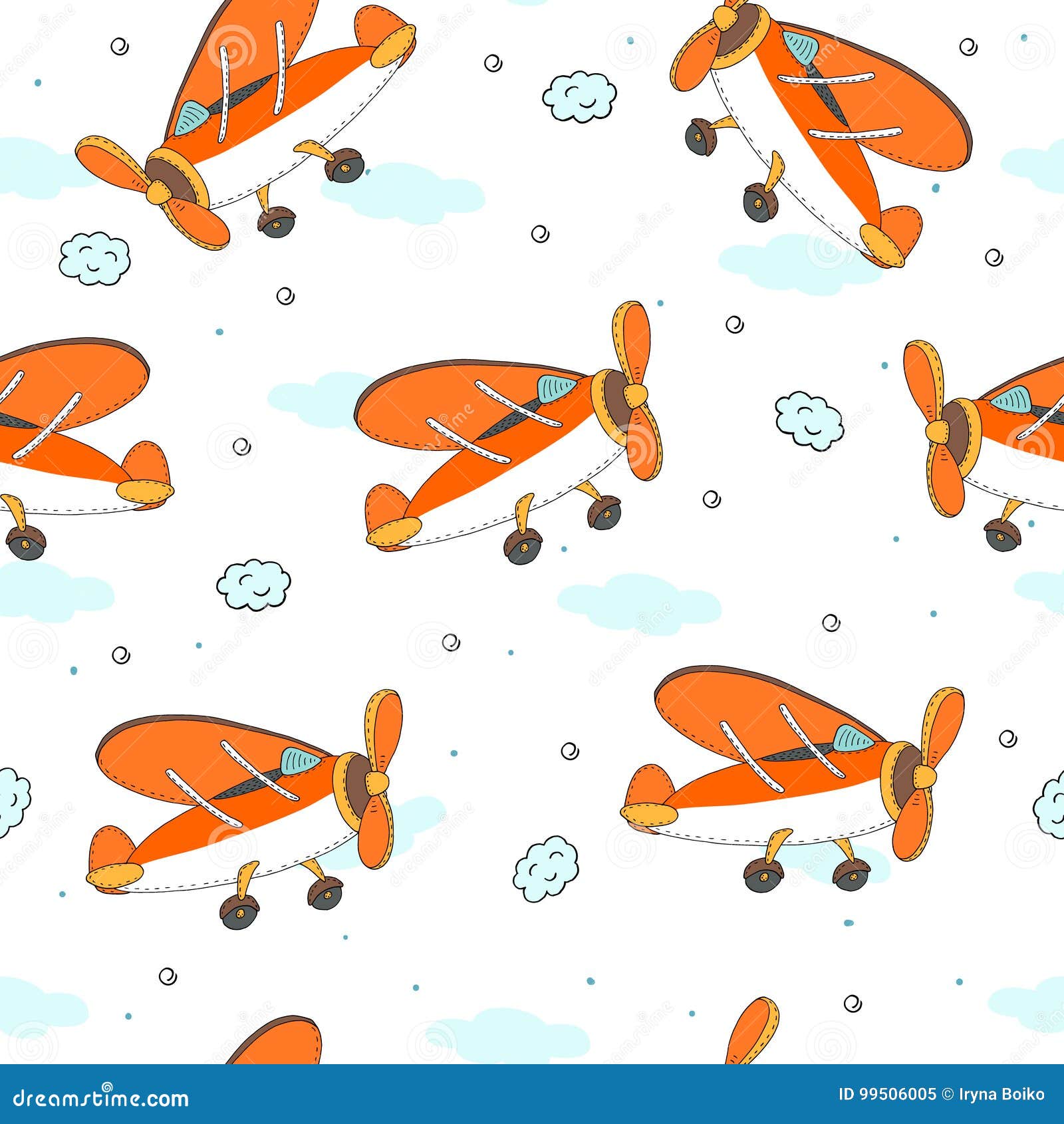 Cute Seamless Pattern with Plane Cartoon Hand Drawn Vector Illustration ...