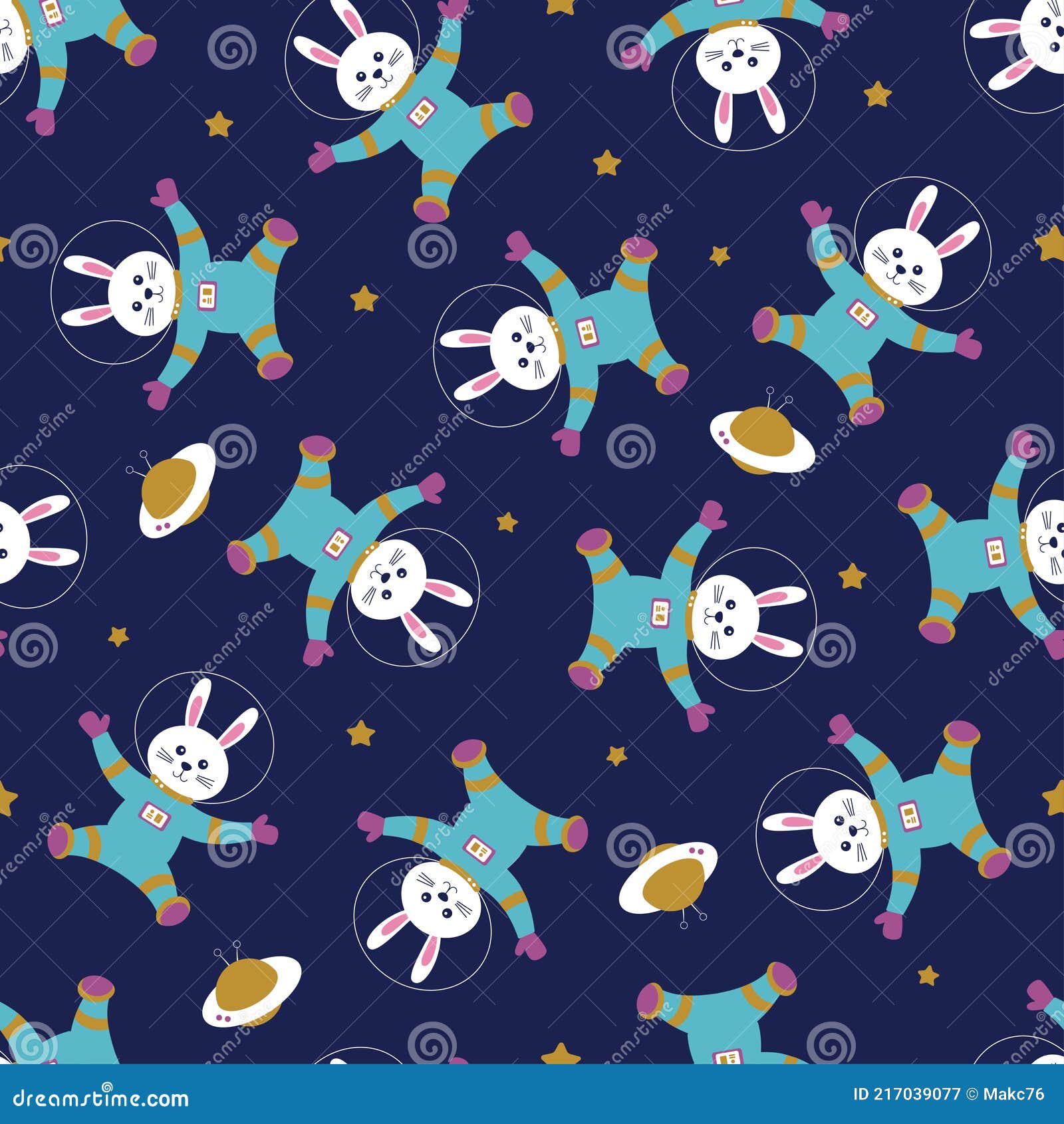 Cute Seamless Pattern with Rabbit in Space Stock Vector - Illustration ...