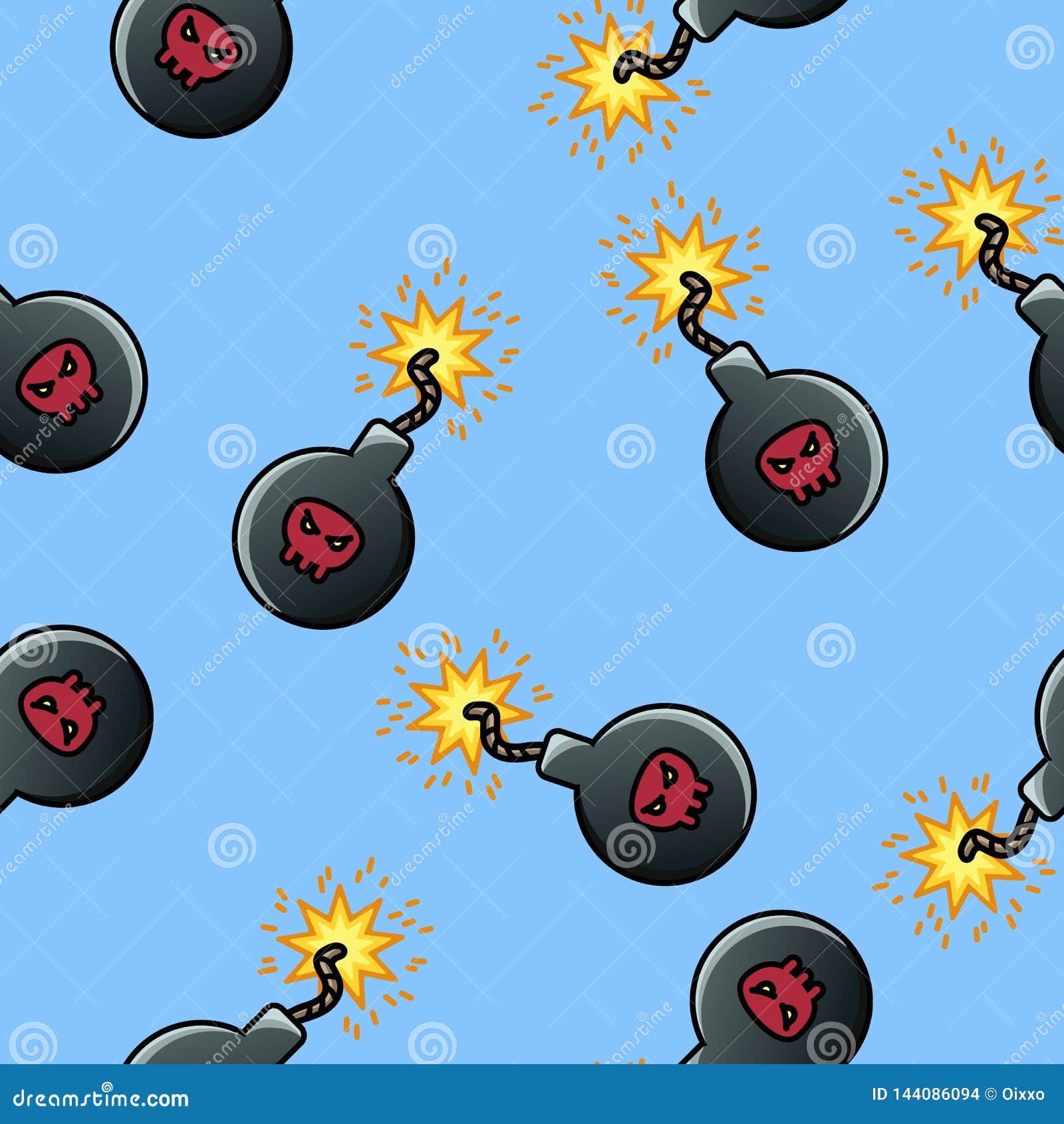 Cute Seamless Pattern of Red and Black Bombs Stock Vector ...