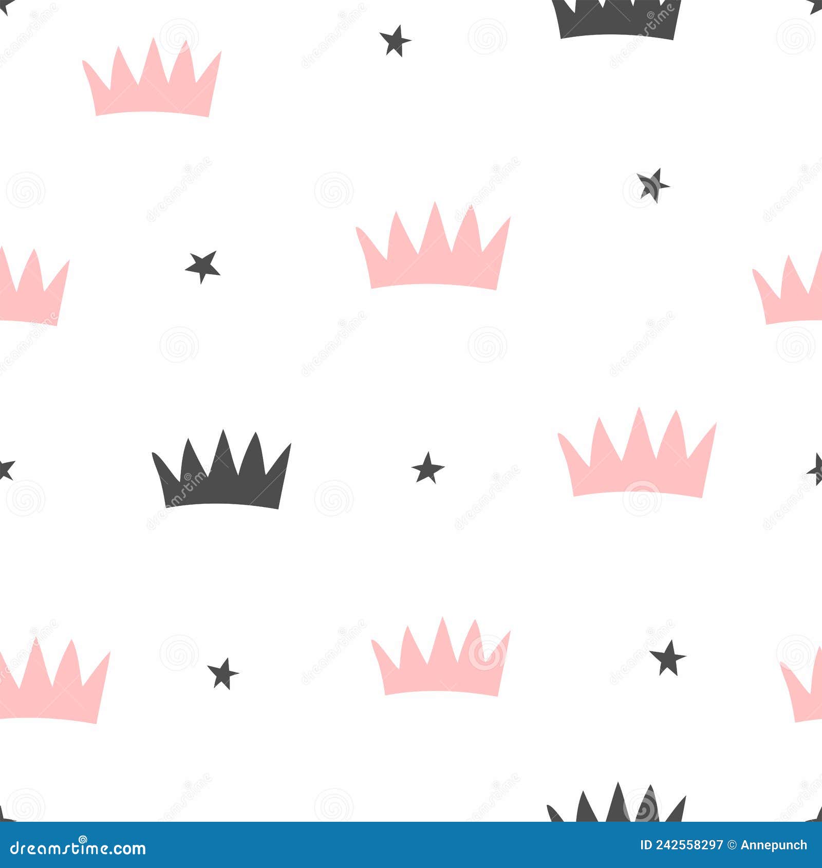 Repeating Crowns And Stars Drawn By Hand. Simple Seamless Pattern For ...