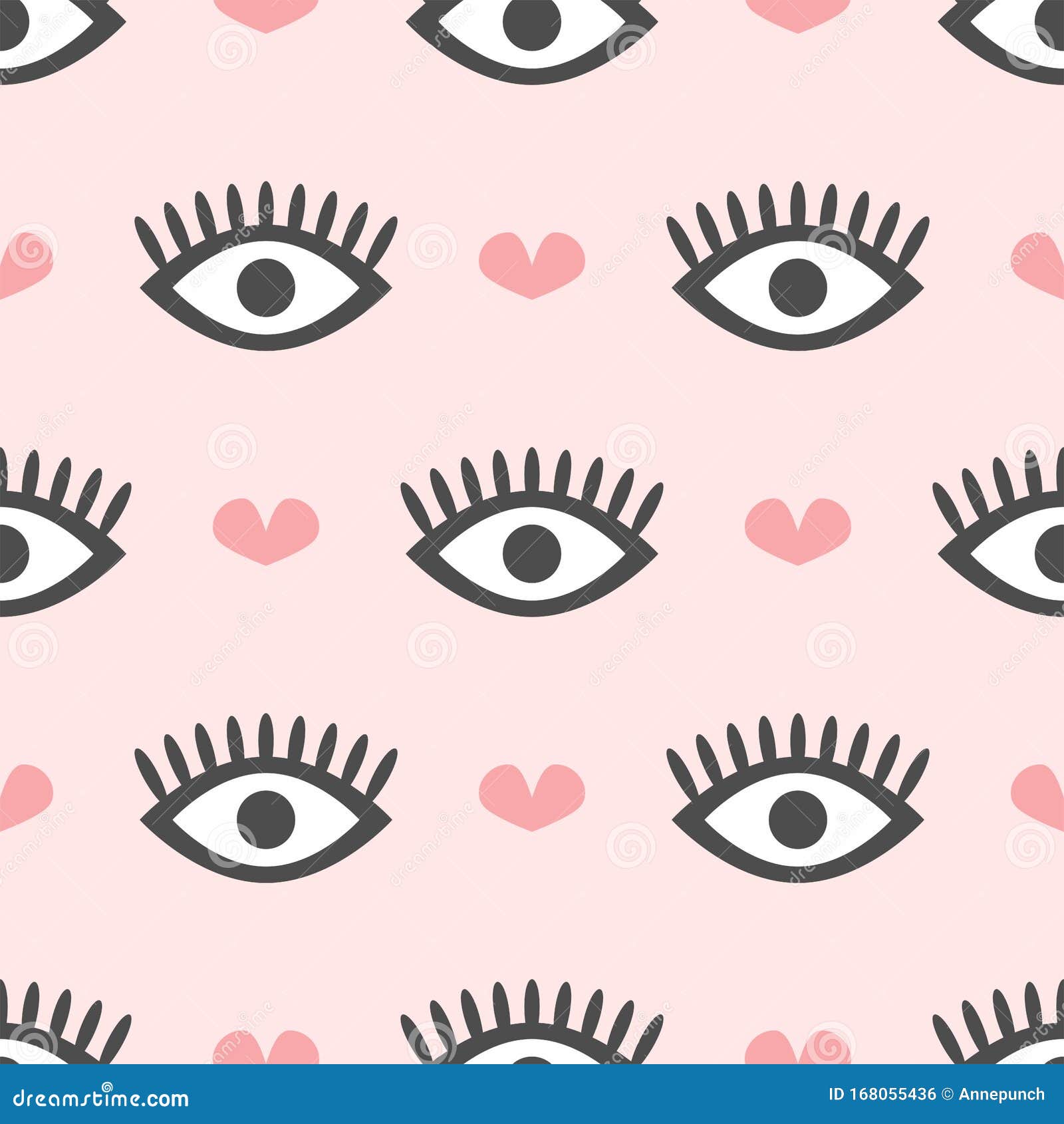 Cute Seamless Pattern with Repeating Eyes and Hearts. Modern Girly ...