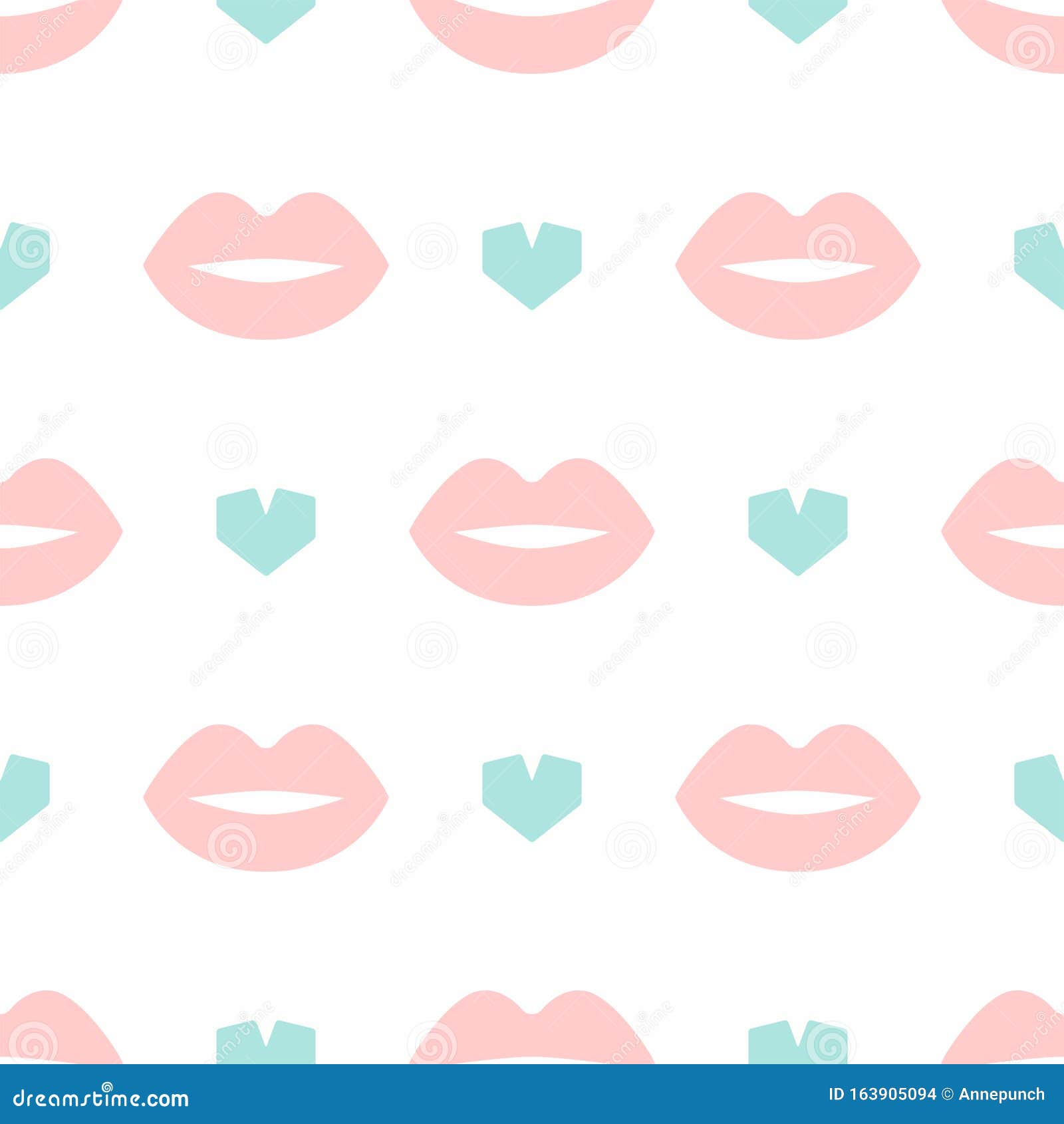 Cute Seamless Pattern with Repeating Lips and Hearts. Simple Girly ...