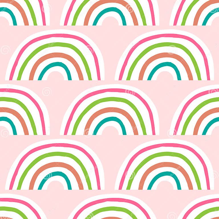 Cute Seamless Pattern with Repeating Rainbow. Drawn by Hand Stock ...