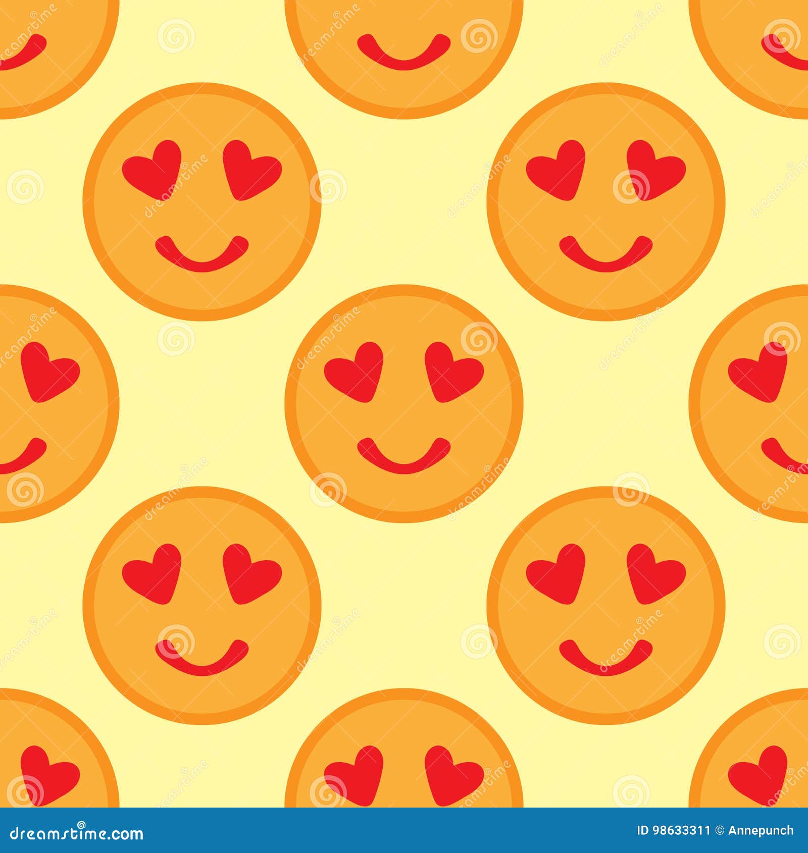 Cute Seamless Pattern with Round Smileys. Smiling Faces with Hearts ...