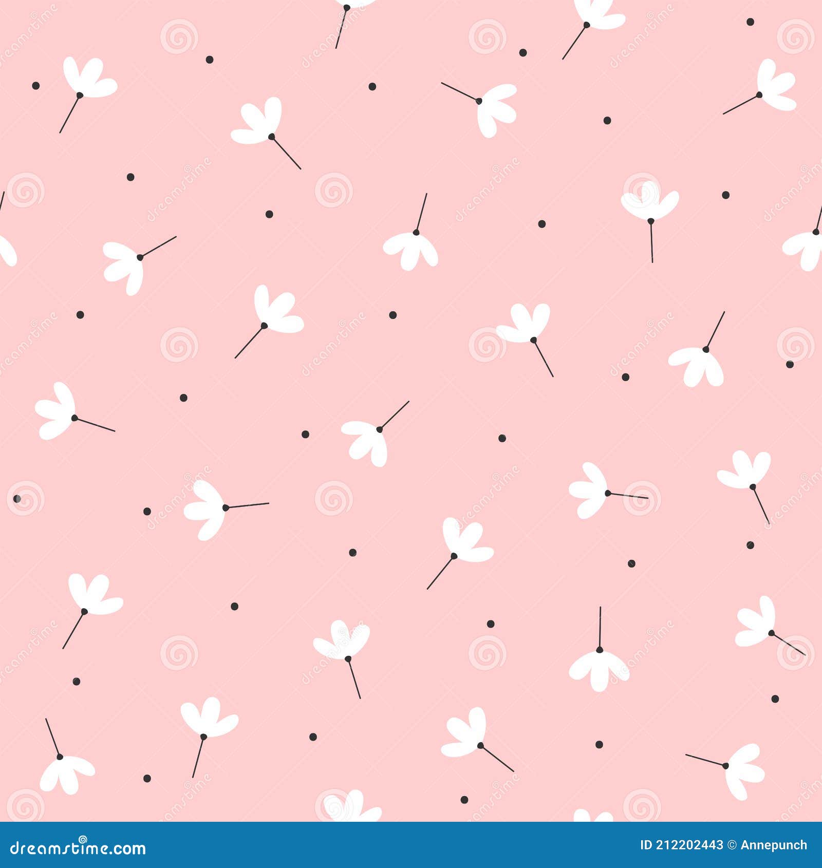 Cute Seamless Pattern with Scattered Flowers and Dots. Simple Girly ...