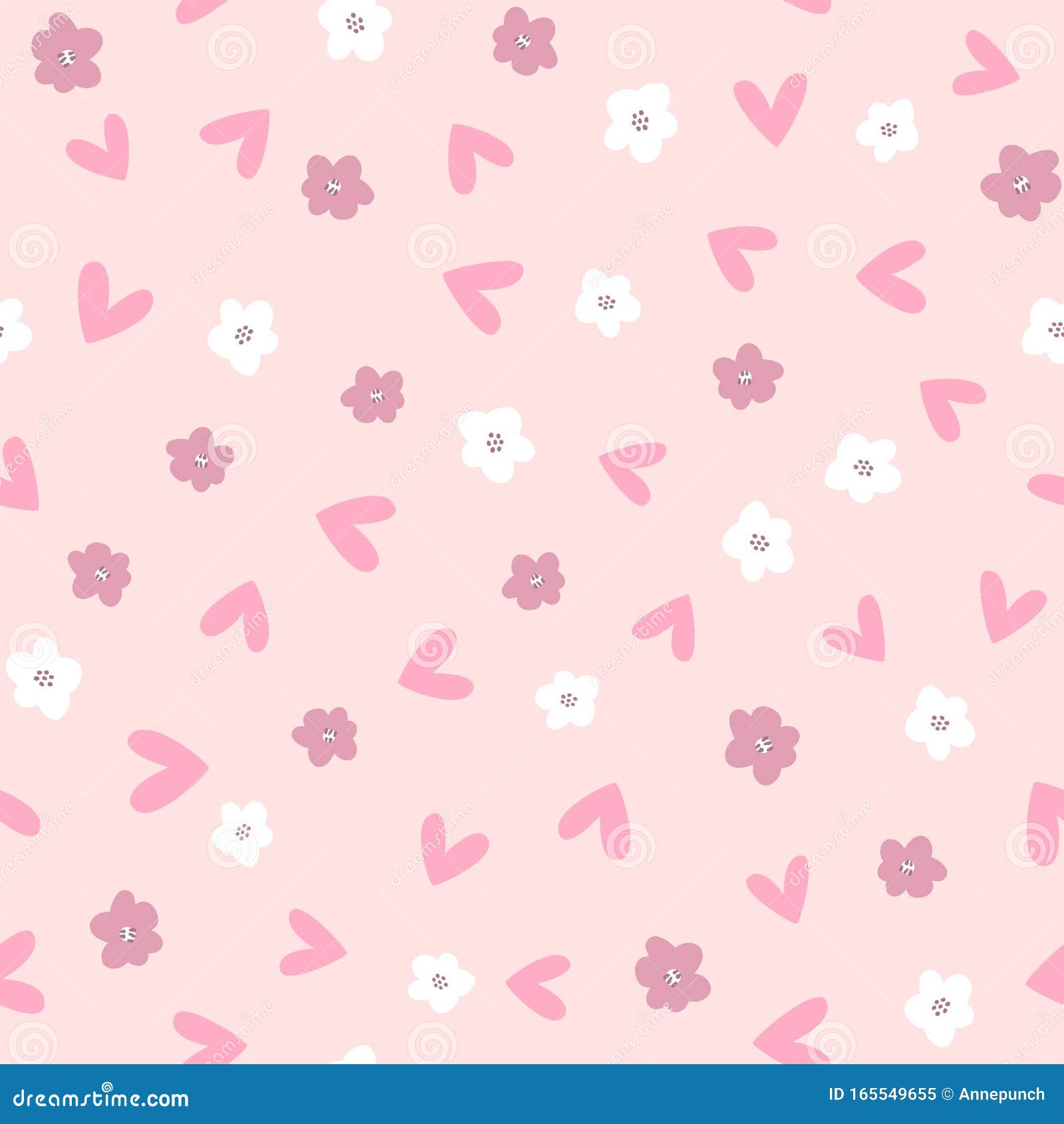 Cute Seamless Pattern with Scattered Flowers and Hearts. Girly Print ...