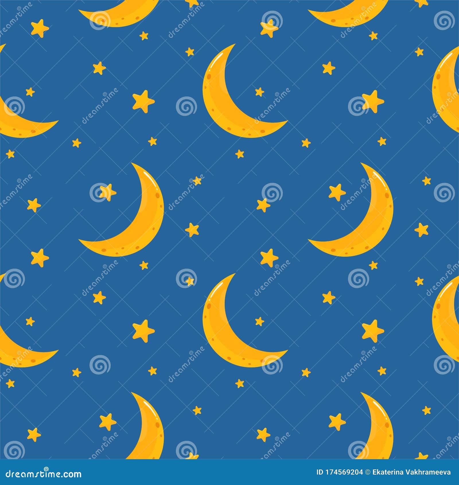 Cute Seamless Pattern with Starry Sky and Month. Vector Pattern. Stock ...