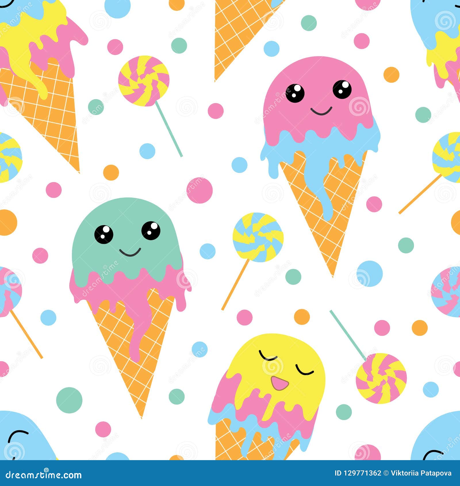 Cute Seamless Pattern with Sweets. Ice Cream and Candy Stock Vector ...