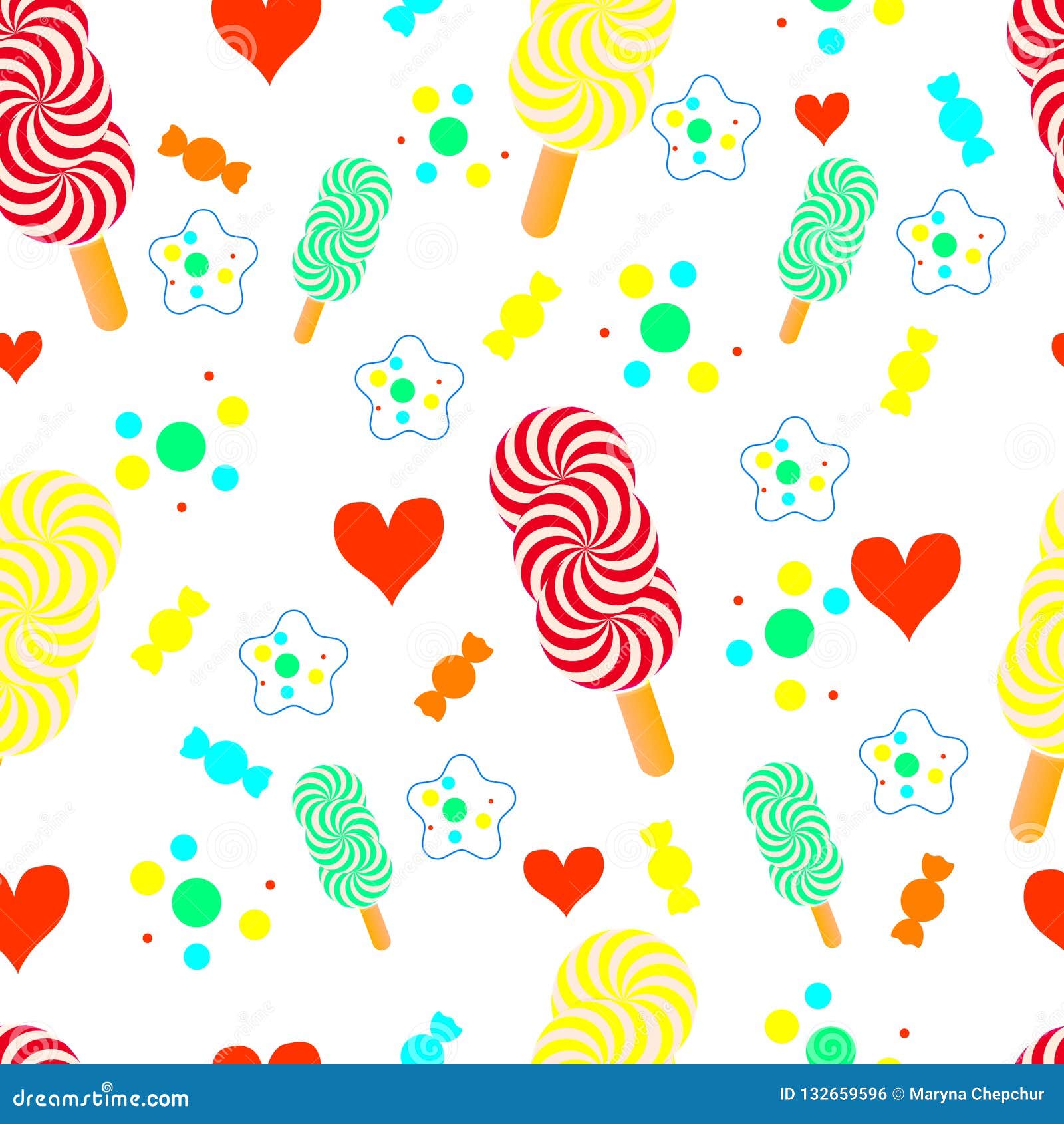 Cute Seamless Pattern with Sweets, with Various Candies. Vector ...