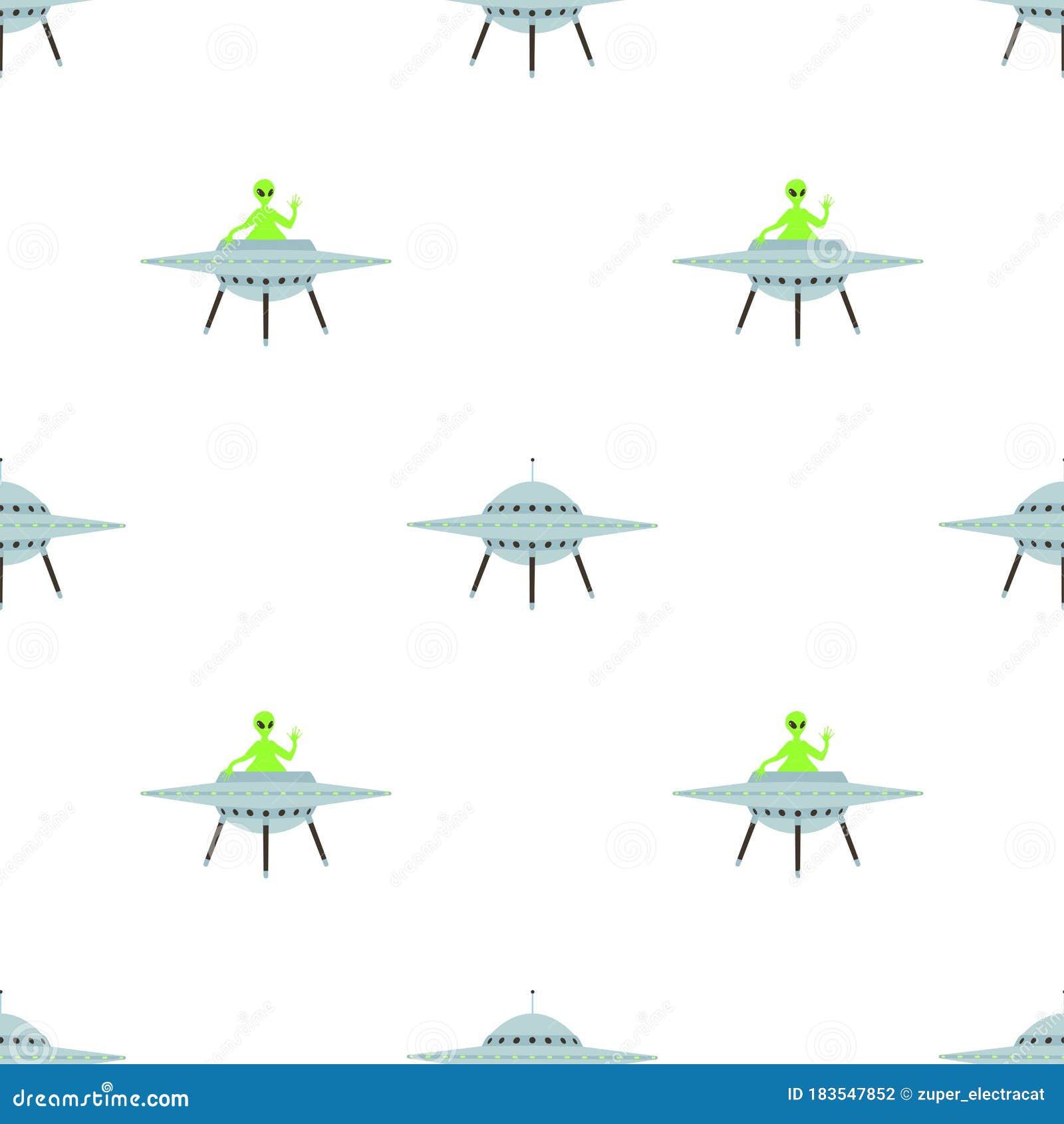 Cute Seamless Pattern with UFO and Alien Isolated on White Background ...