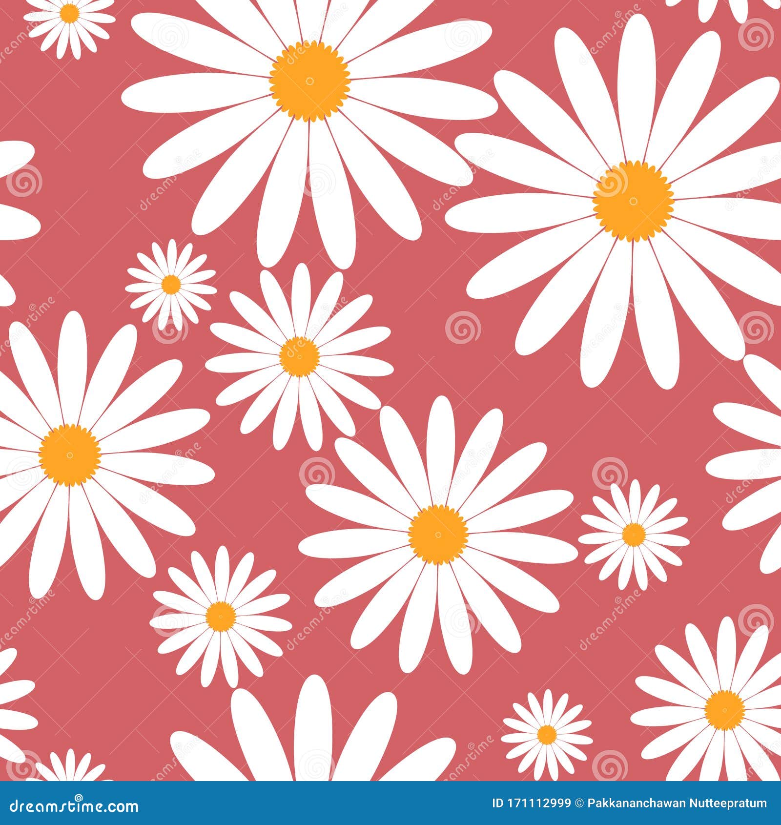 Cute Seamless Pattern of White Daisies Stock Vector - Illustration of ...