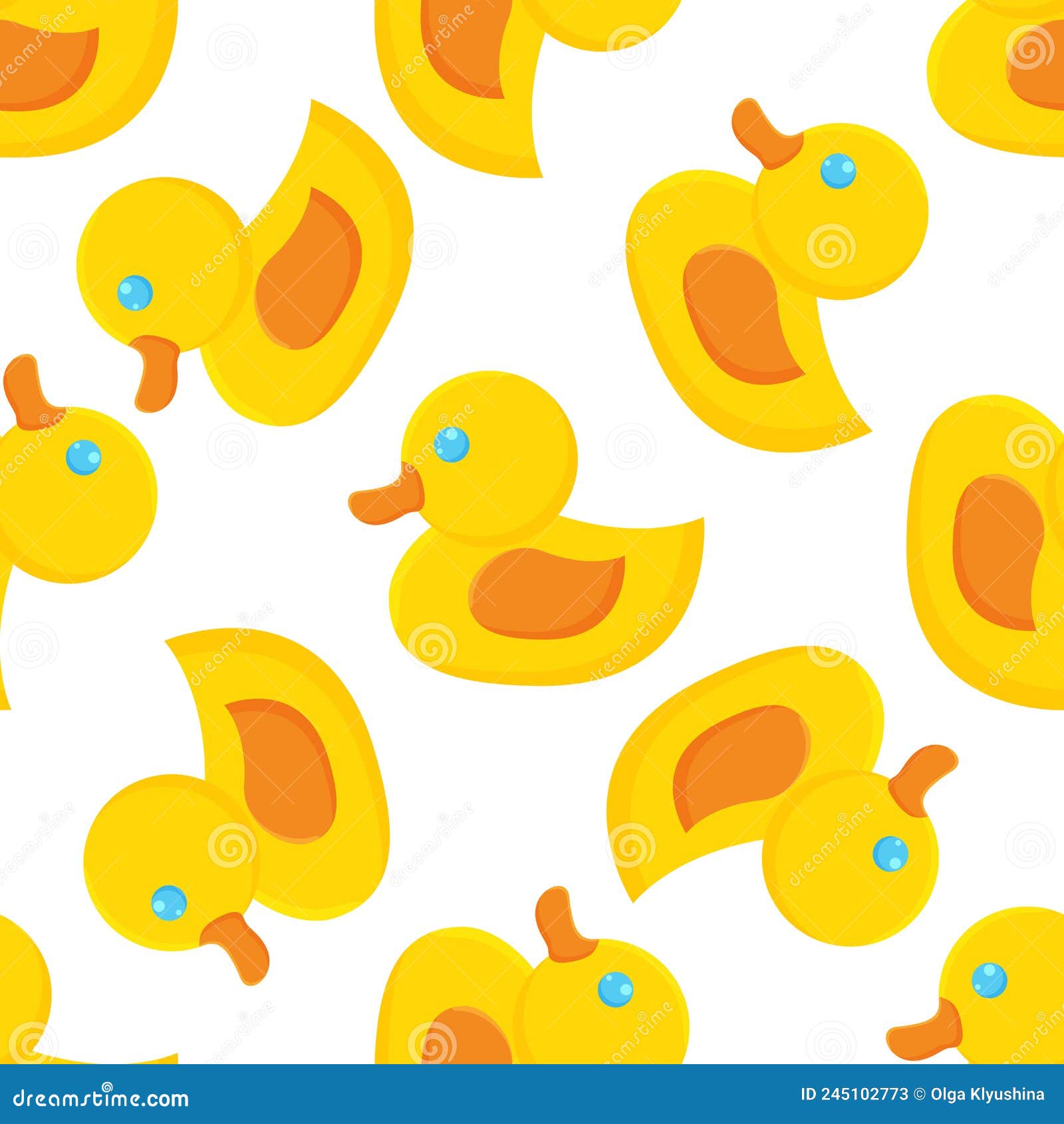 Cute Seamless Pattern with Yellow Rubber Duck on Background. Duck Toy ...