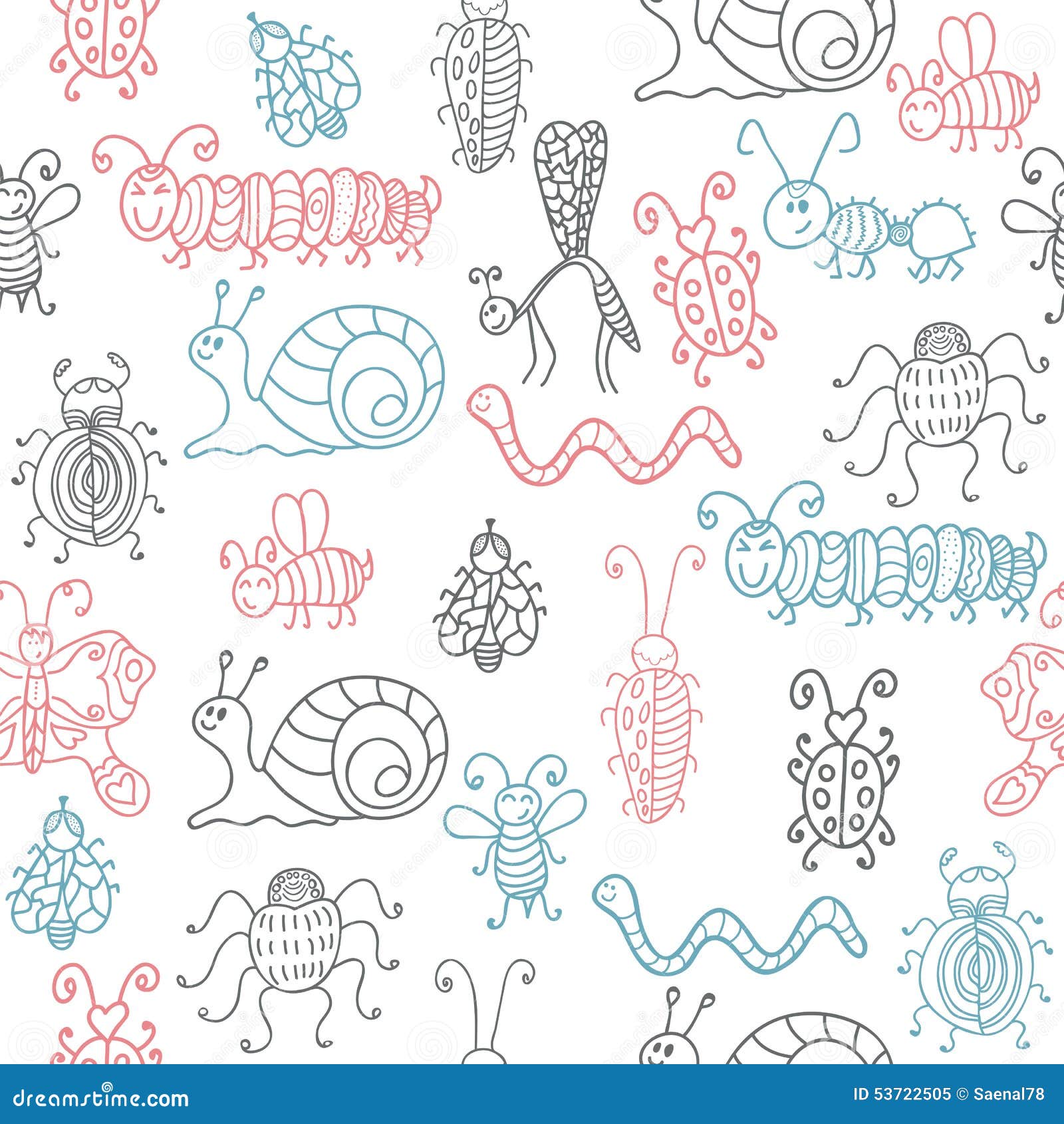 Cute Seamless Patterns with Insects Stock Vector - Illustration of ...