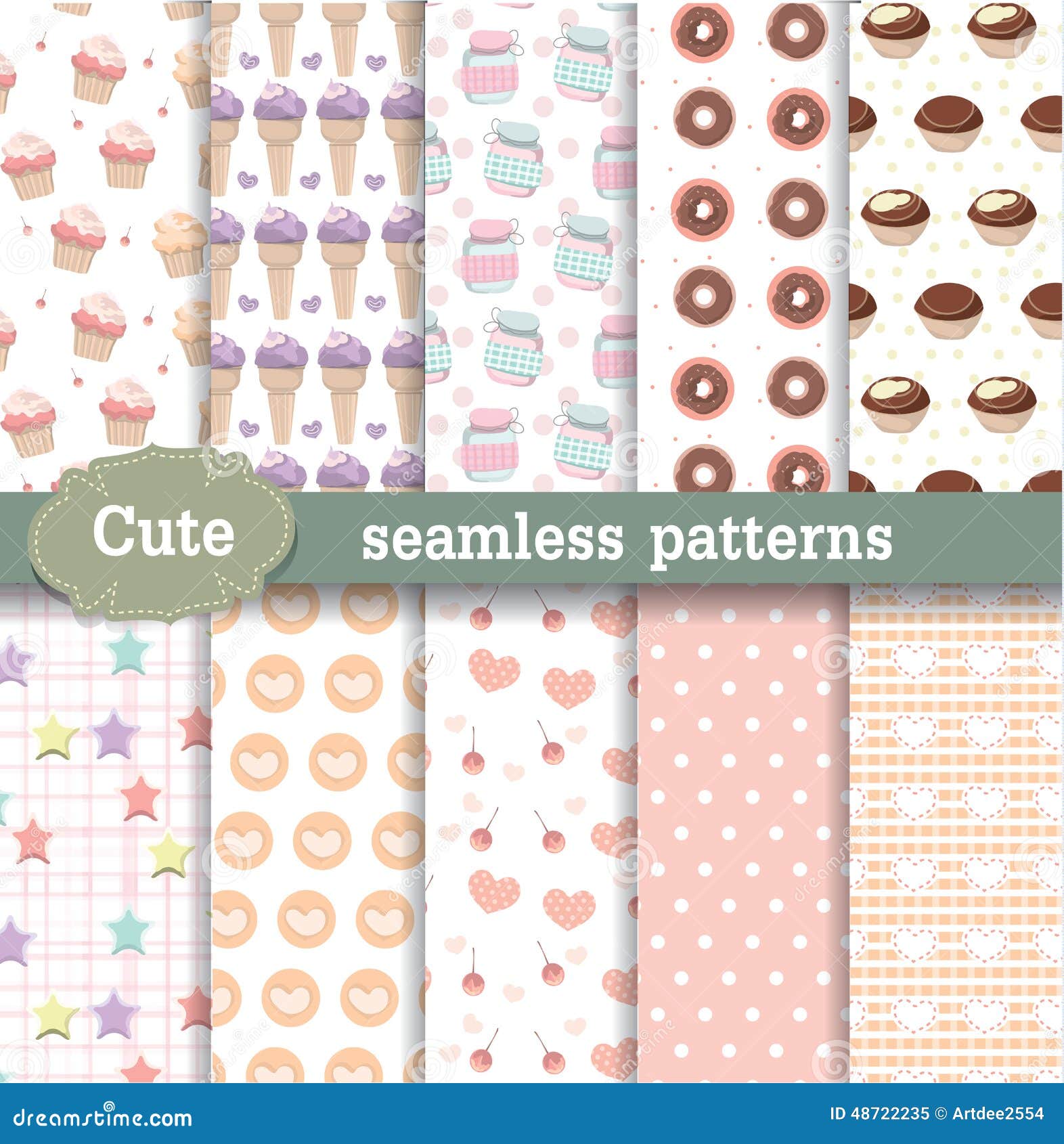 Cute Seamless Patterns Set 4 Stock Vector - Illustration of texture ...