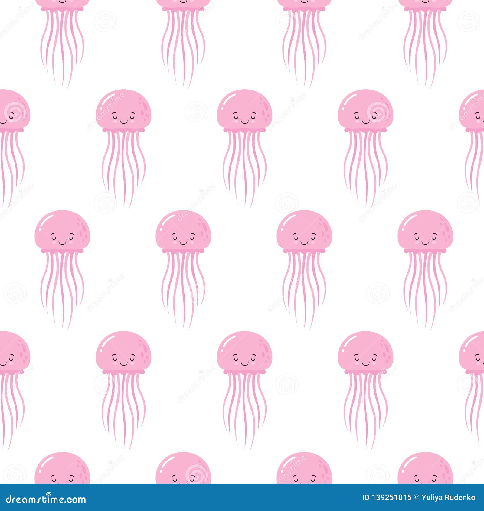 Cute Seamless Sea Pattern with Cartoon Smiling Pink Jellyfishes. Kawaii ... Cute Seamless Sea Pattern with Cartoon Smiling Pink Jellyfishes. Kawaii ...