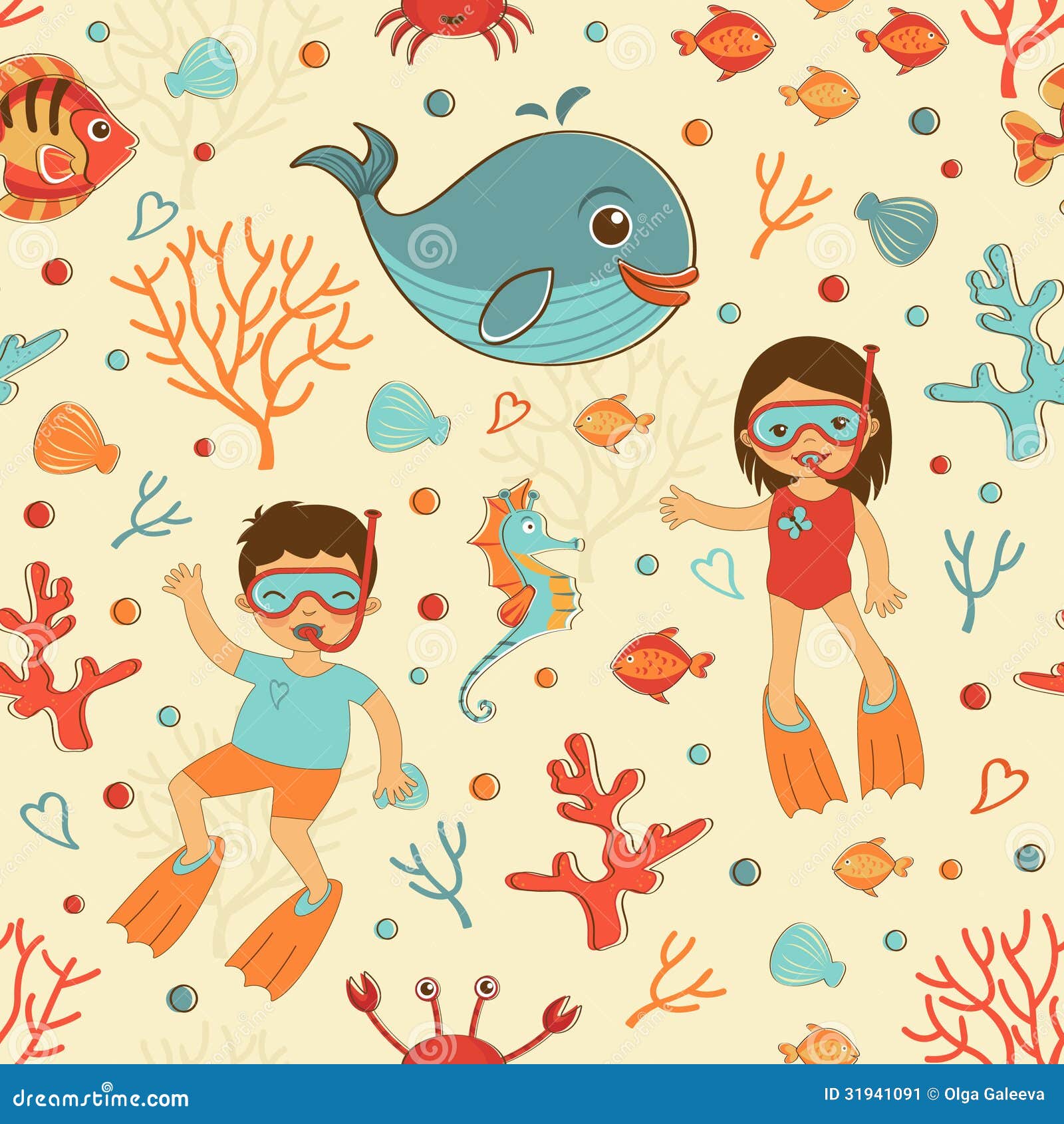 Cute seamless sea pattern stock vector. Illustration of diving - 31941091