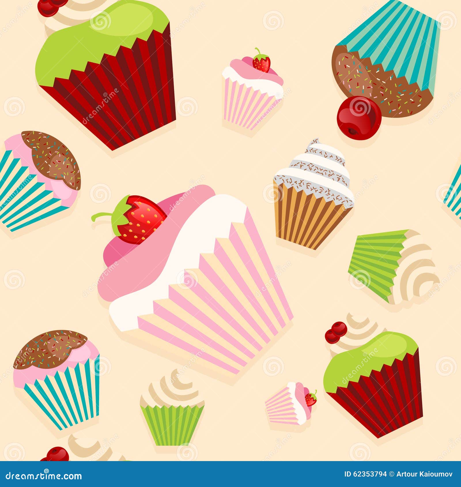 Cute Seamless Texture with Cupcakes Stock Vector - Illustration of ...