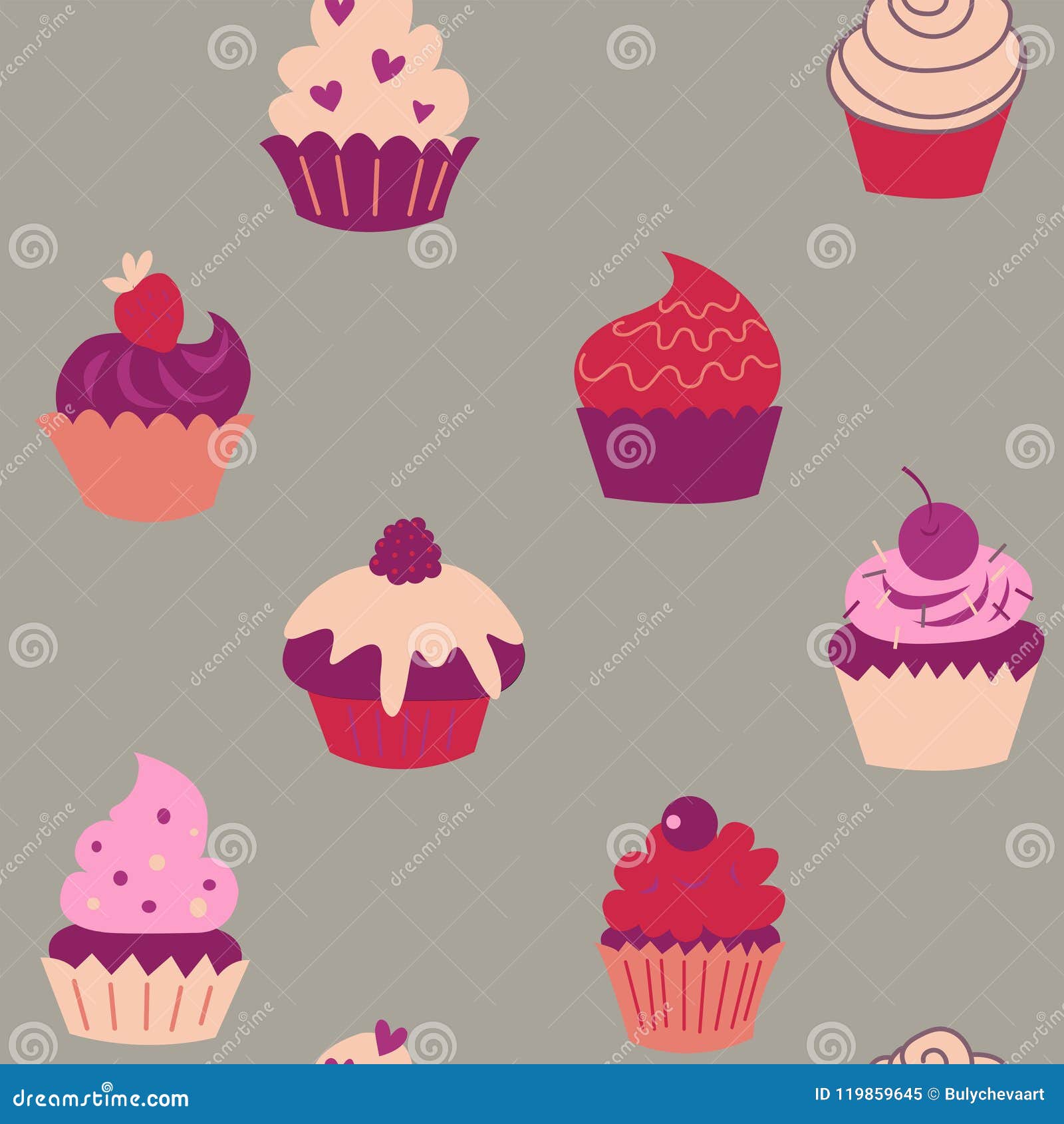 Cute Seamless Texture with Different Decorative Cupcakes Stock Vector ...