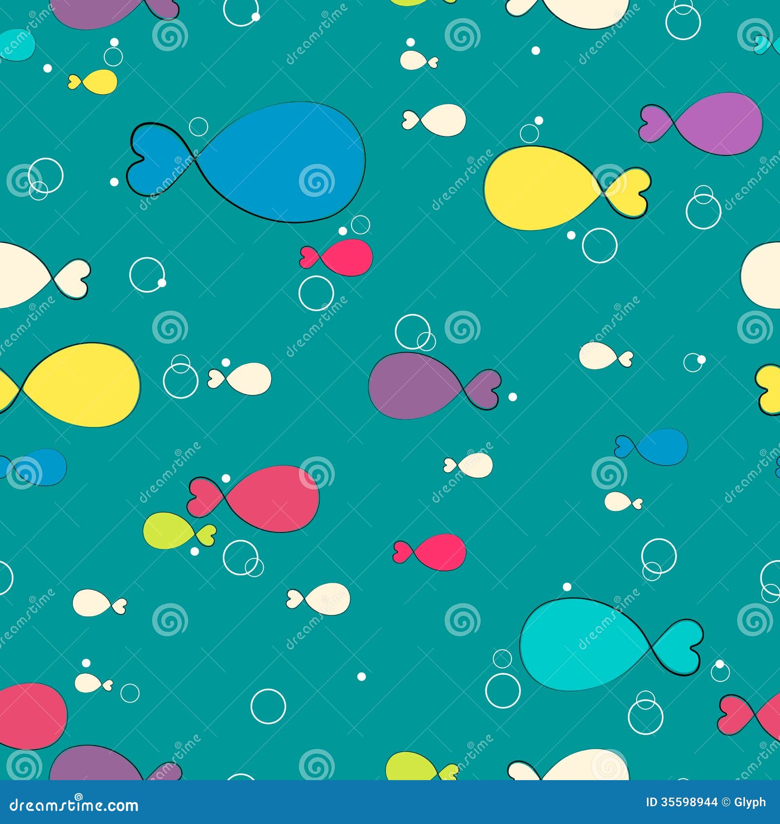 Cute Seamless Underwater Pattern with Fishes Illus Stock Vector ...