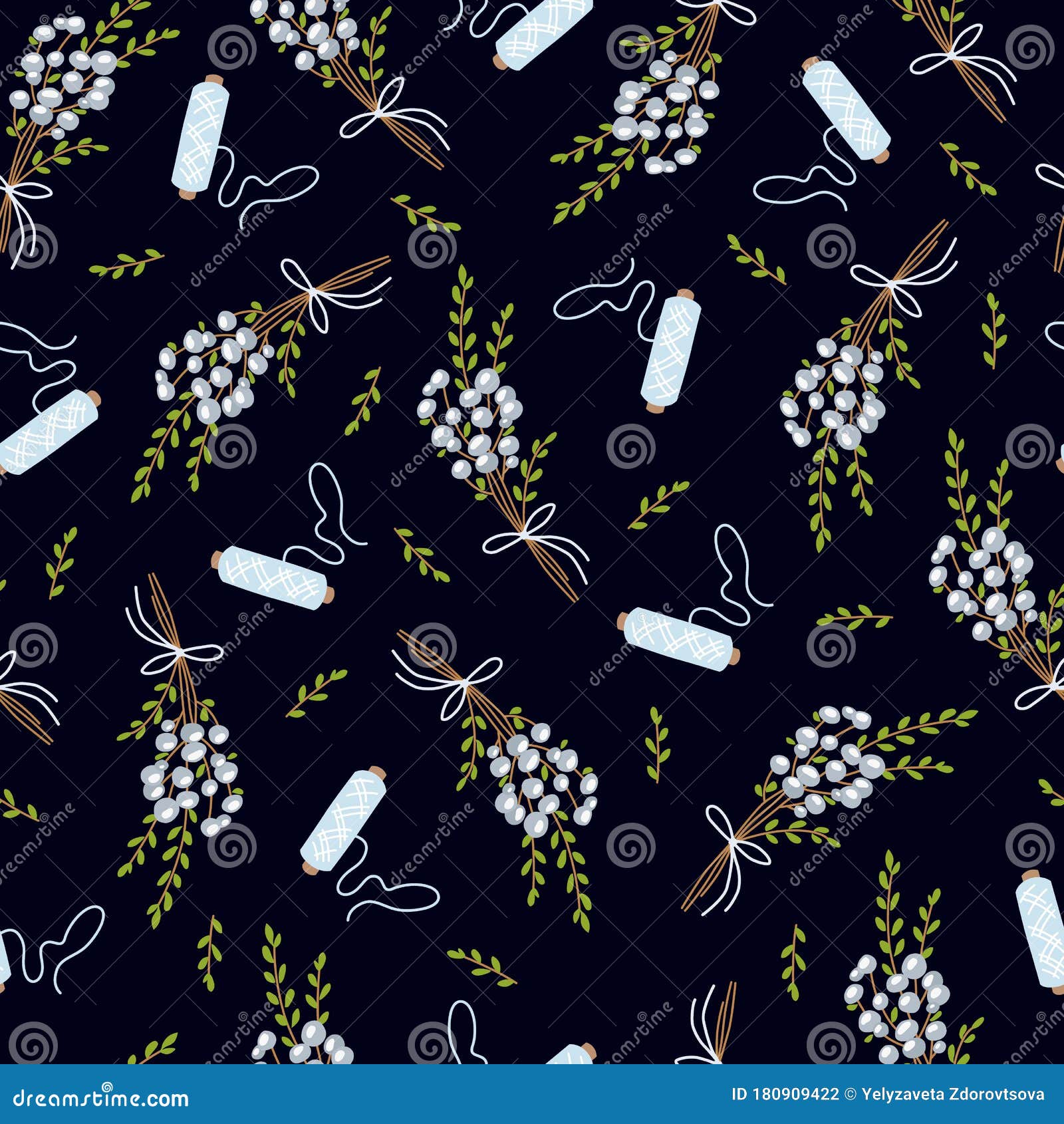 Seamless Thread Pattern With Needlepoint, Hand-drawn Doodle Elements In ...