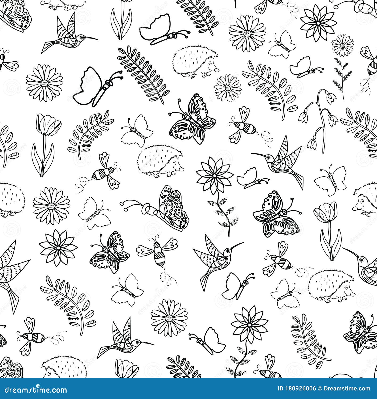 Cute Seamless Vector Pattern Background with Hand Drawn Spring Elements ...