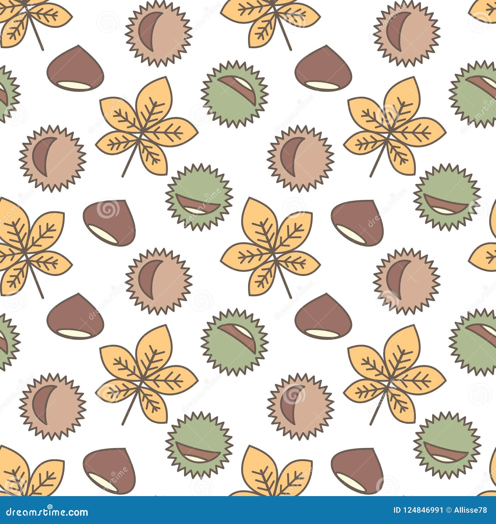 Cute Seamless Vector Pattern Background Illustration with Chestnuts ...