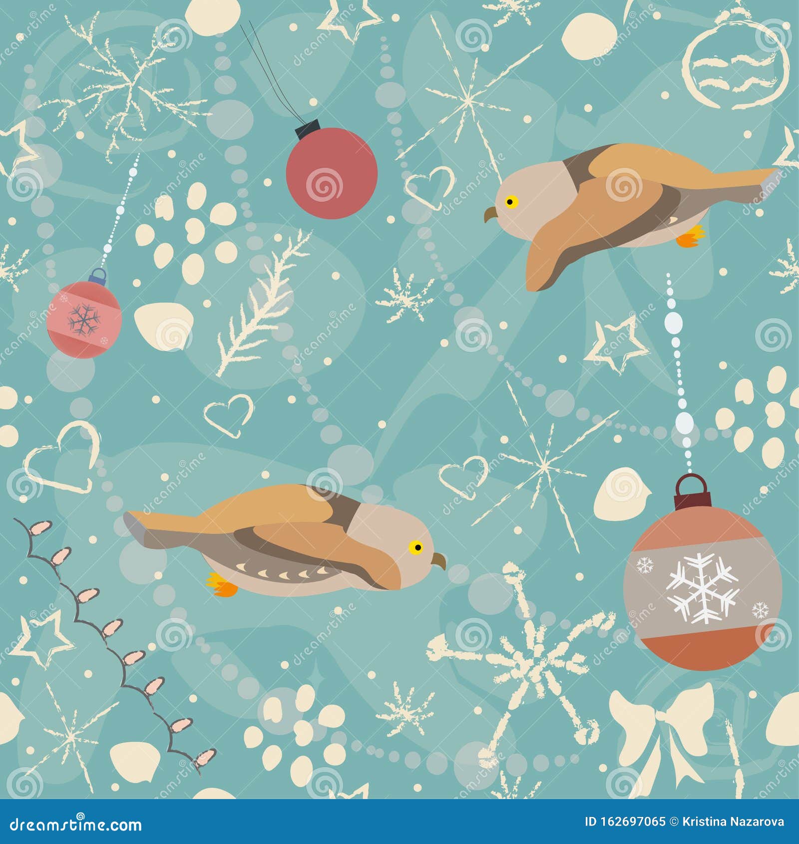 Cute Seamless Winter Pattern with Owls and Winter Doodles. Vector ...