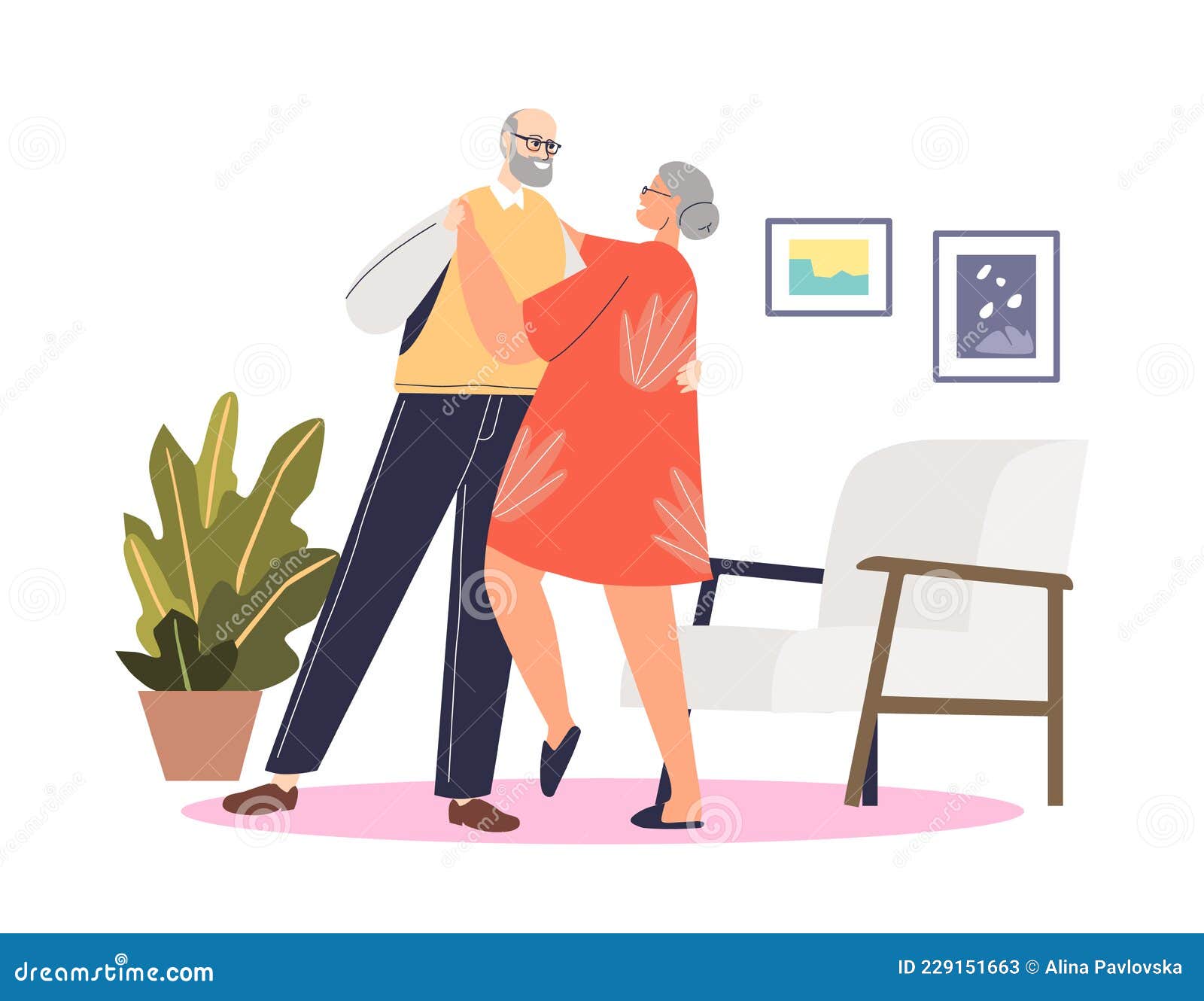 Cute Senior Couple Dancing Tango Elder Man And Woman Dance On