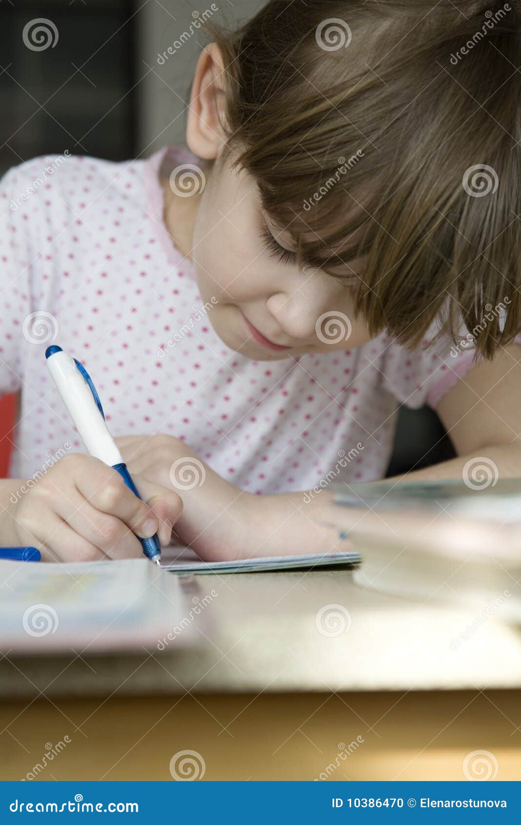Cute Serious Girl Doing Homework Stock Photo - Image of smile ...