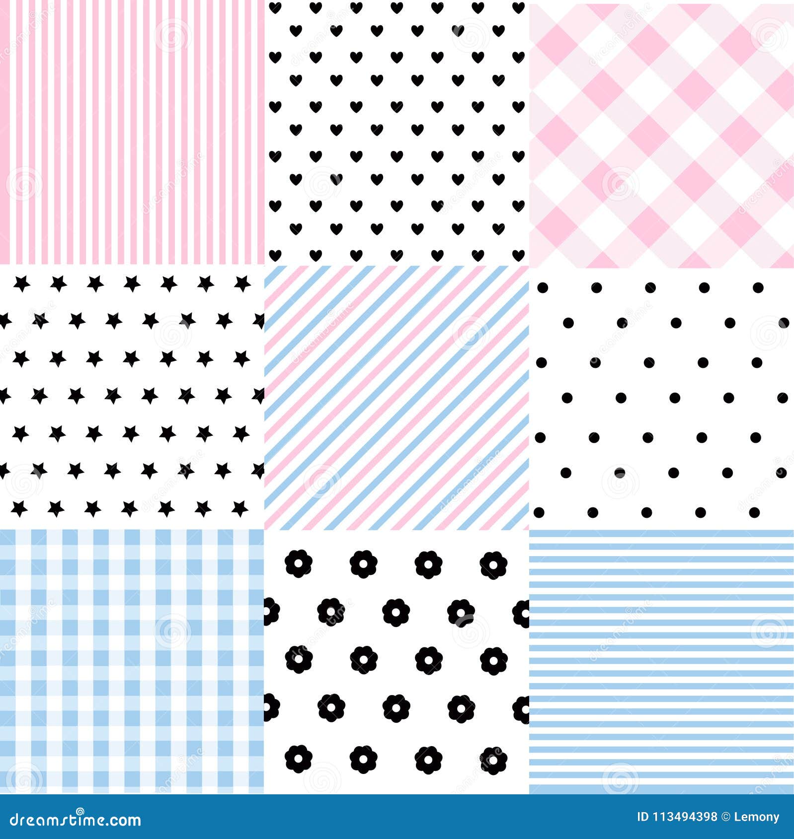 Cute Set of Baby Seamless Patterns with Fabric Textures Stock Vector ...