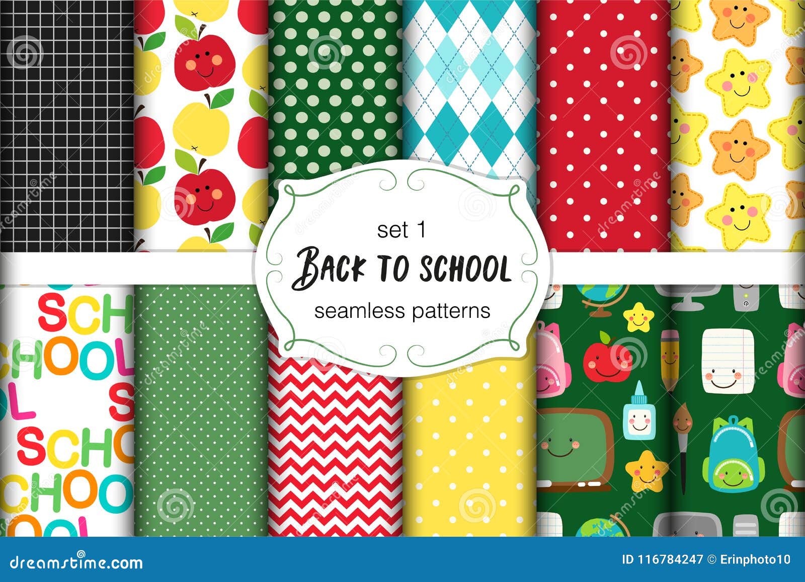 Cute Set of Back To School Childish Seamless Patterns Stock Vector ...
